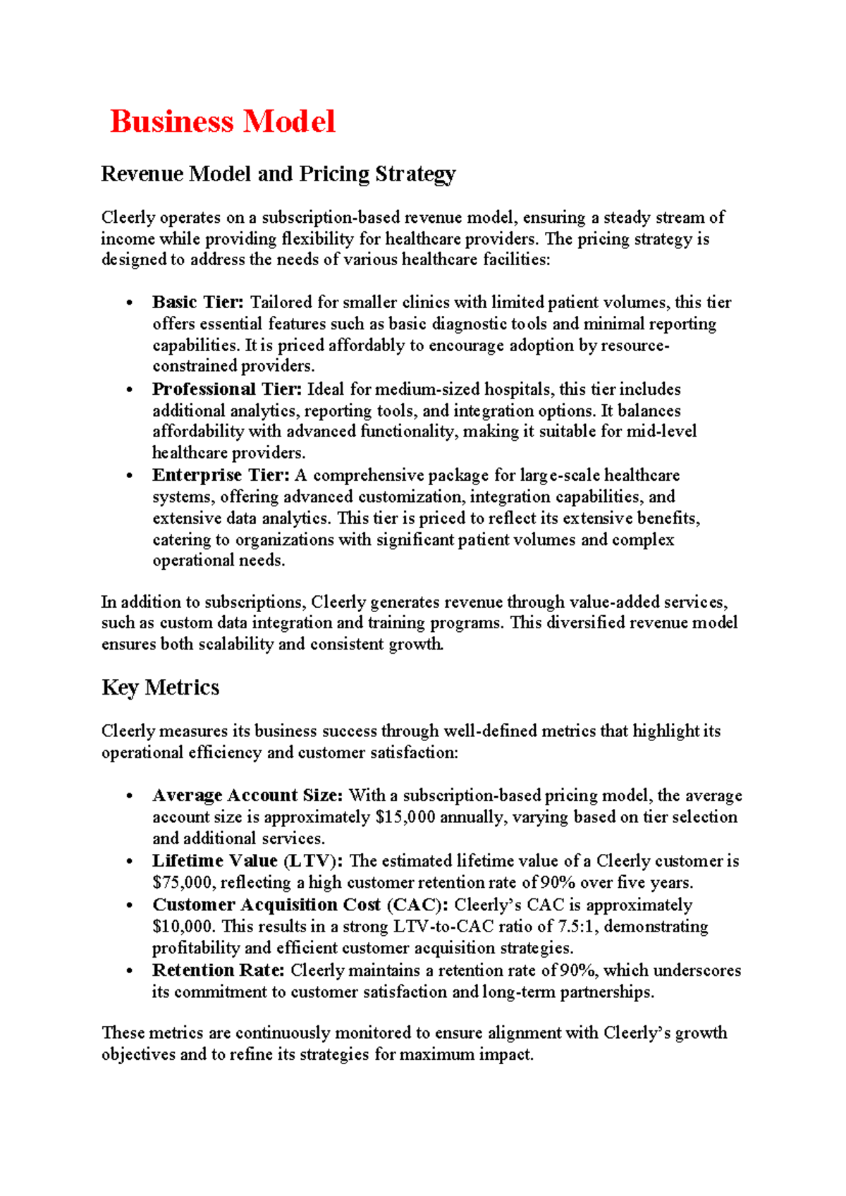 Business Model - It is a project for the class - Business Model Revenue ...