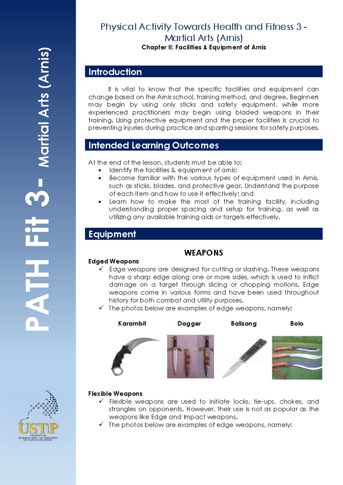 PATH Fit Martial Arts (Arnis) PE3 Chapter II: Facilities & Equipment ...