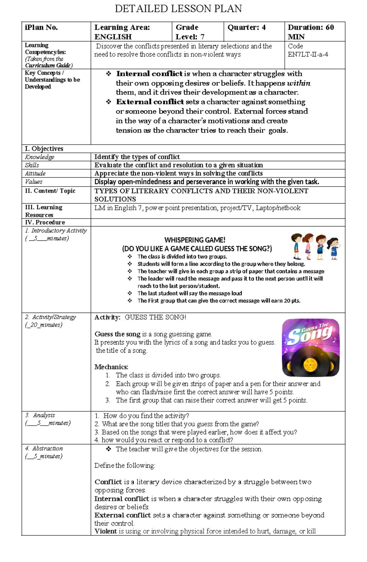 English dlp 7 types of conflict with non violent ways - DETAILED LESSON ...