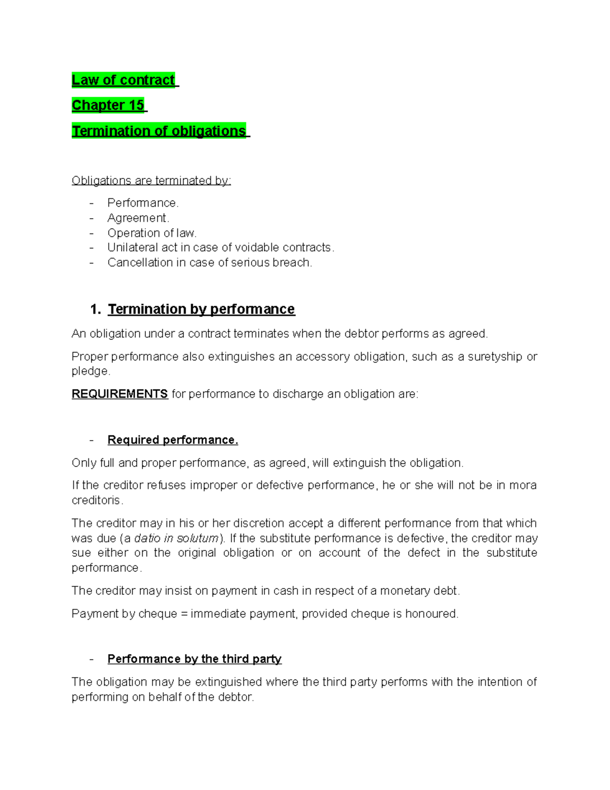 Law of Contract (Course Code) - Chapter 15: Termination of Obligations ...