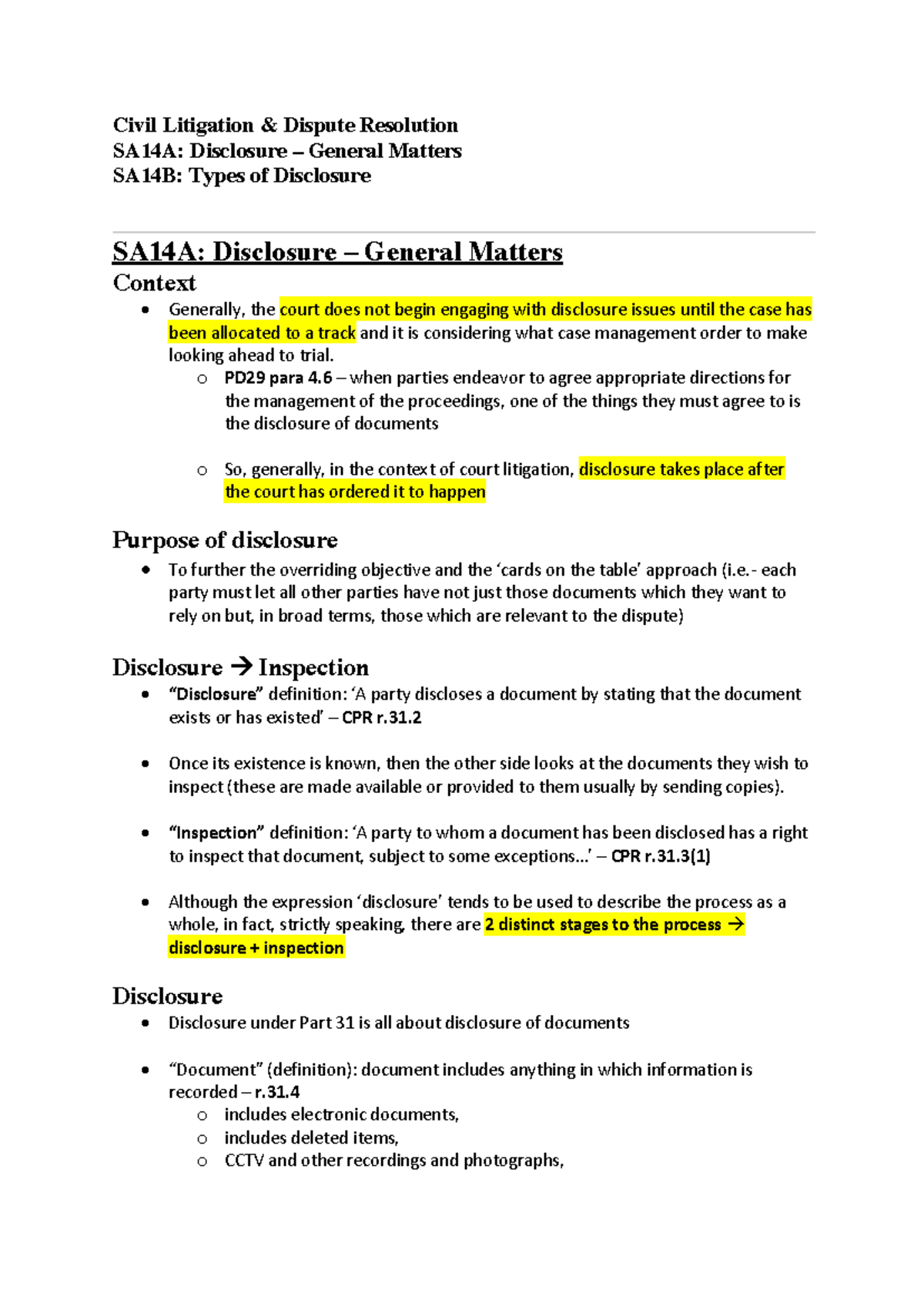 UK Civil Litigation SA14: Disclosure Overview and Types - Studocu