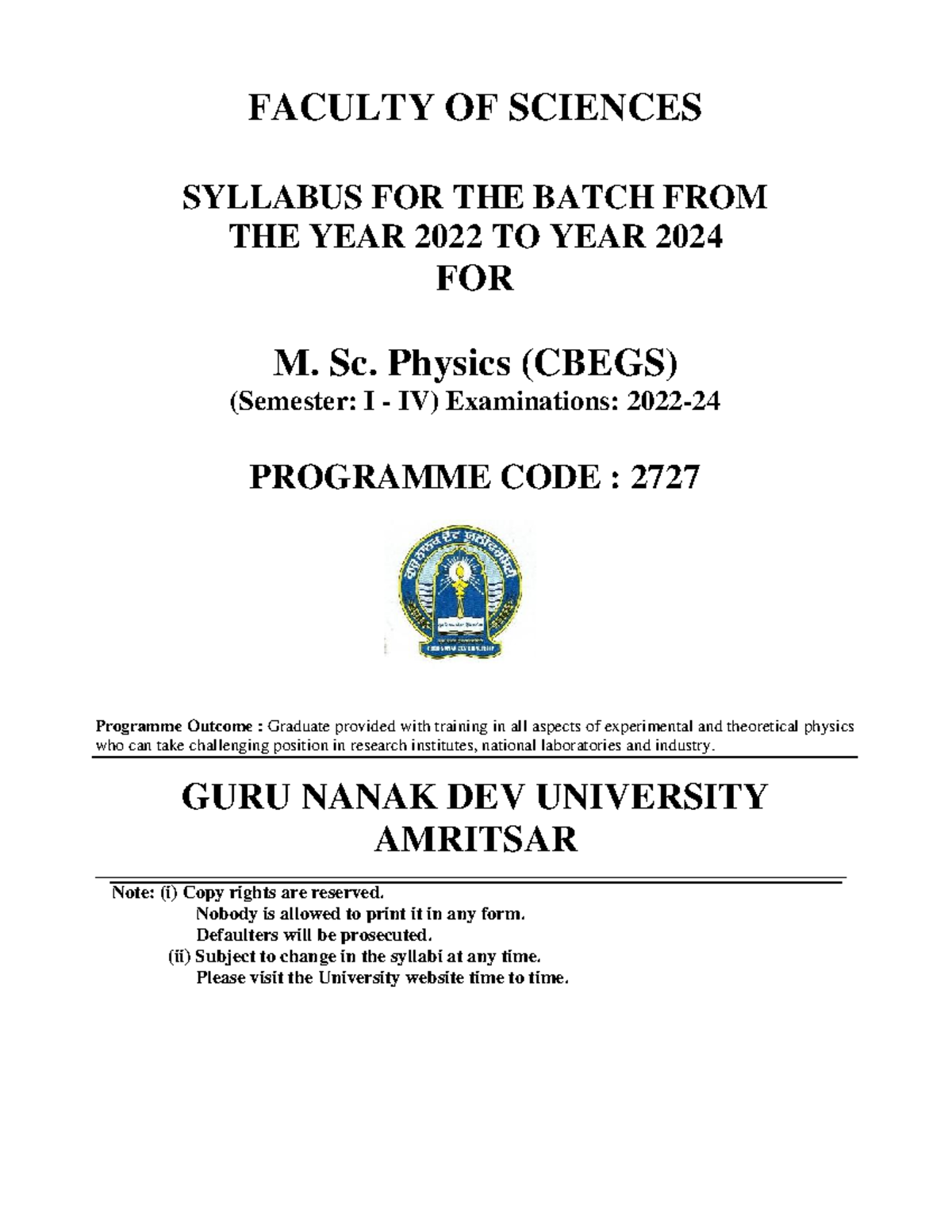 M.Sc. Physics (CBEGS) Syllabus Overview: 2022-2024 Batch - Studocu