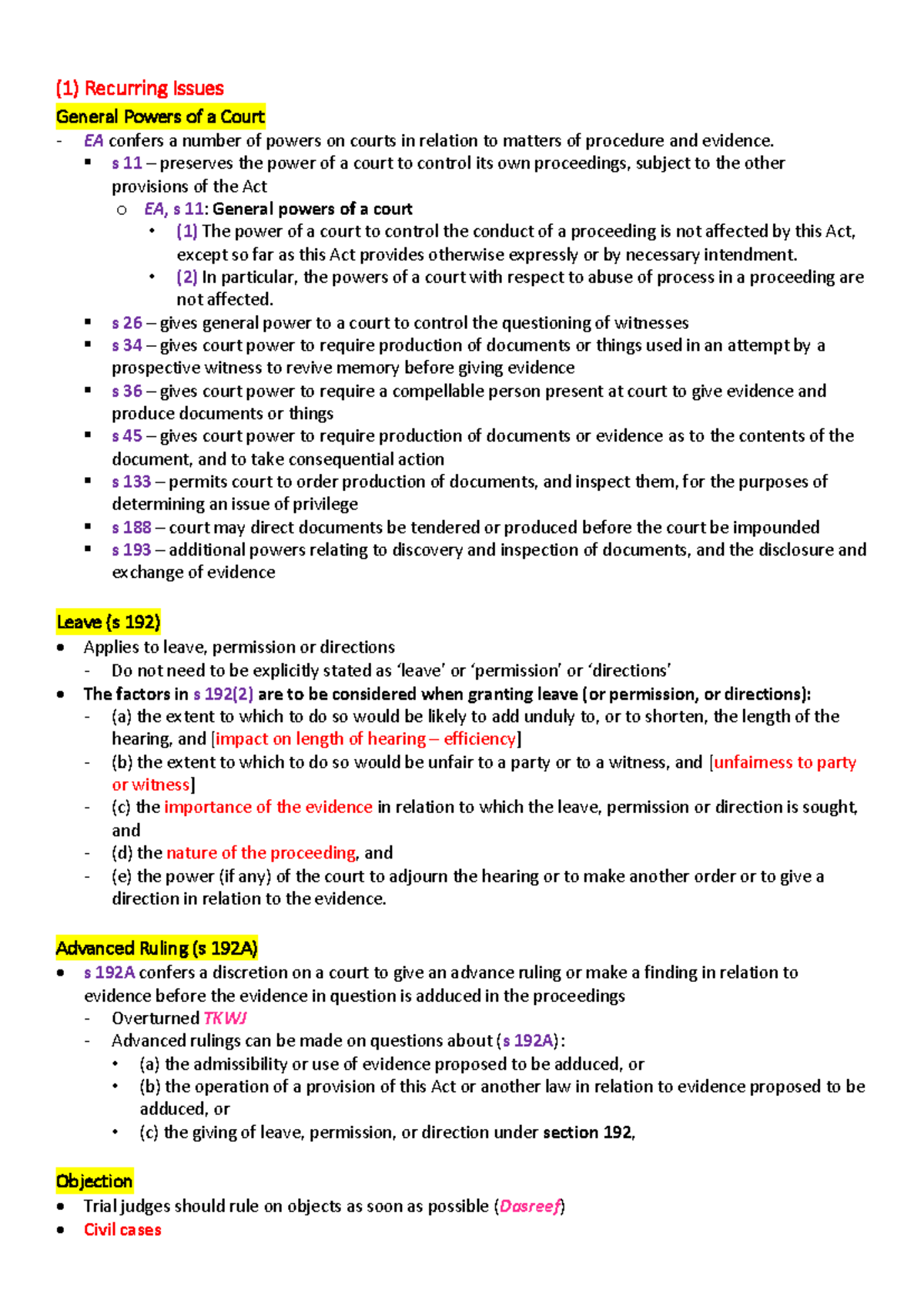 Evidence Law and Court Powers: Key Provisions and Principles - Studocu