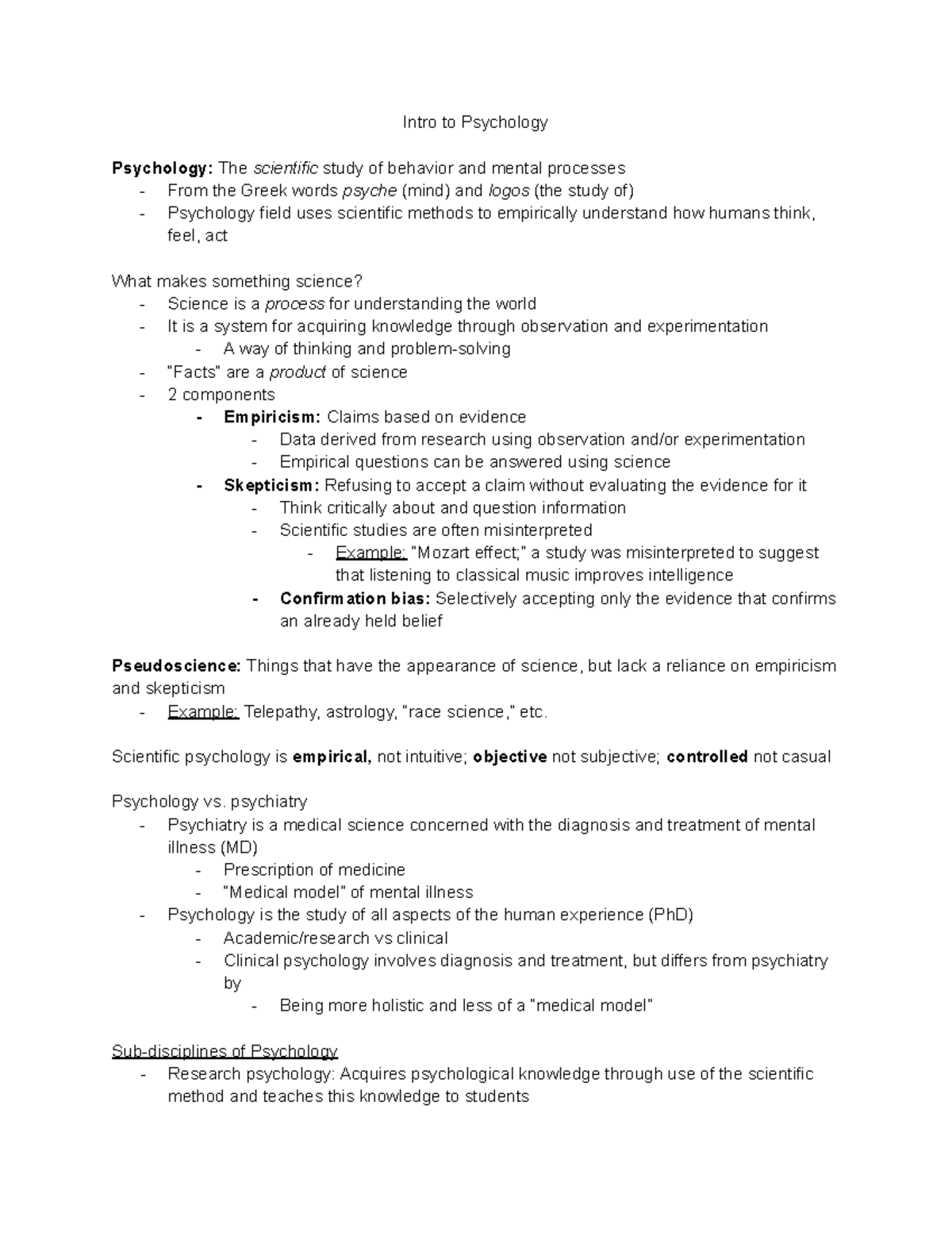 PSY 2301 Intro to Psychology Comprehensive Notes and Concepts - Studocu