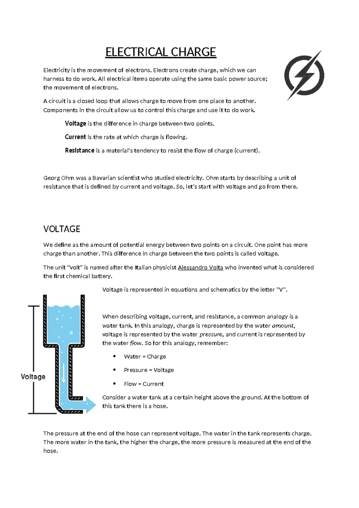 ELECTRICAL CHARGE: Understanding Voltage, Current, and Resistance - Studocu