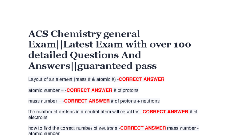 ACS Chemistry General Exam: Over 100 Detailed Questions - Studocu
