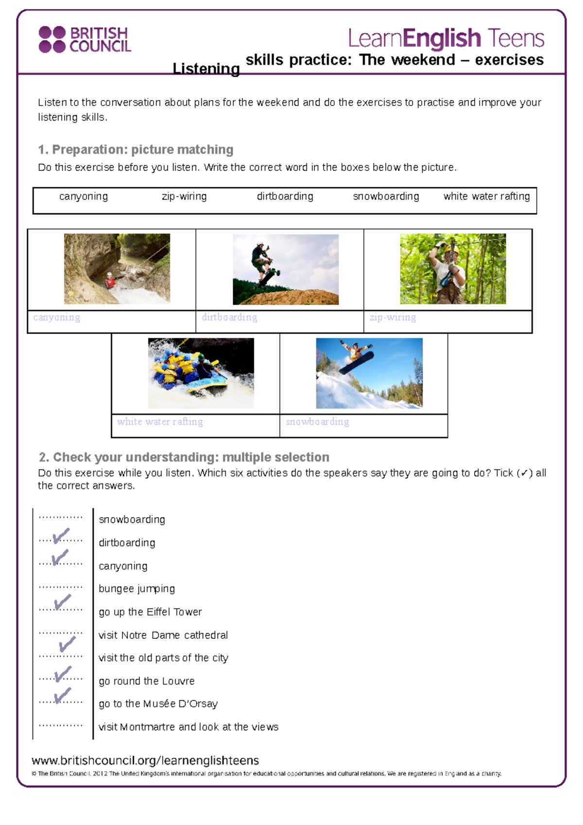 The weekend - exercises 0 - Listening skills practice: The weekend ...