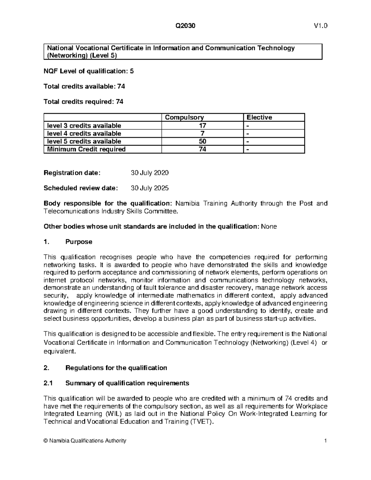 Q2030 NVQ Cert in ICT Networking Level 5 Overview and Requirements ...
