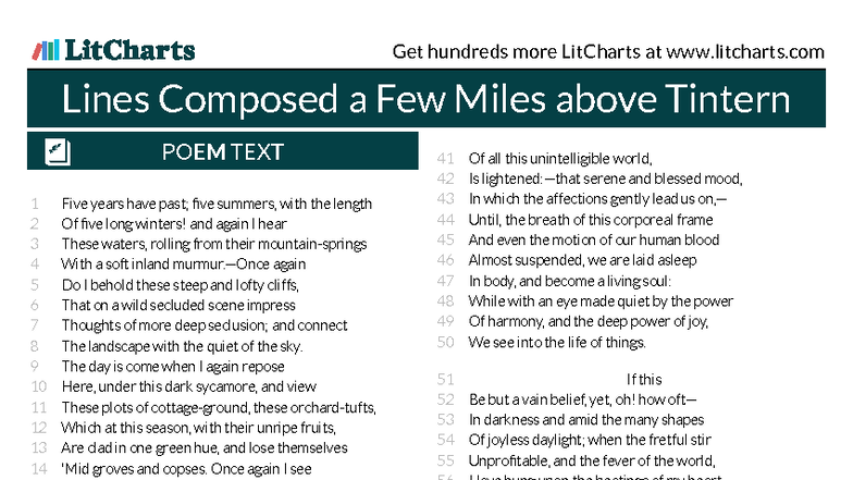 LitCharts: Lines Composed a Few Miles Above Tintern Abbey Analysis ...