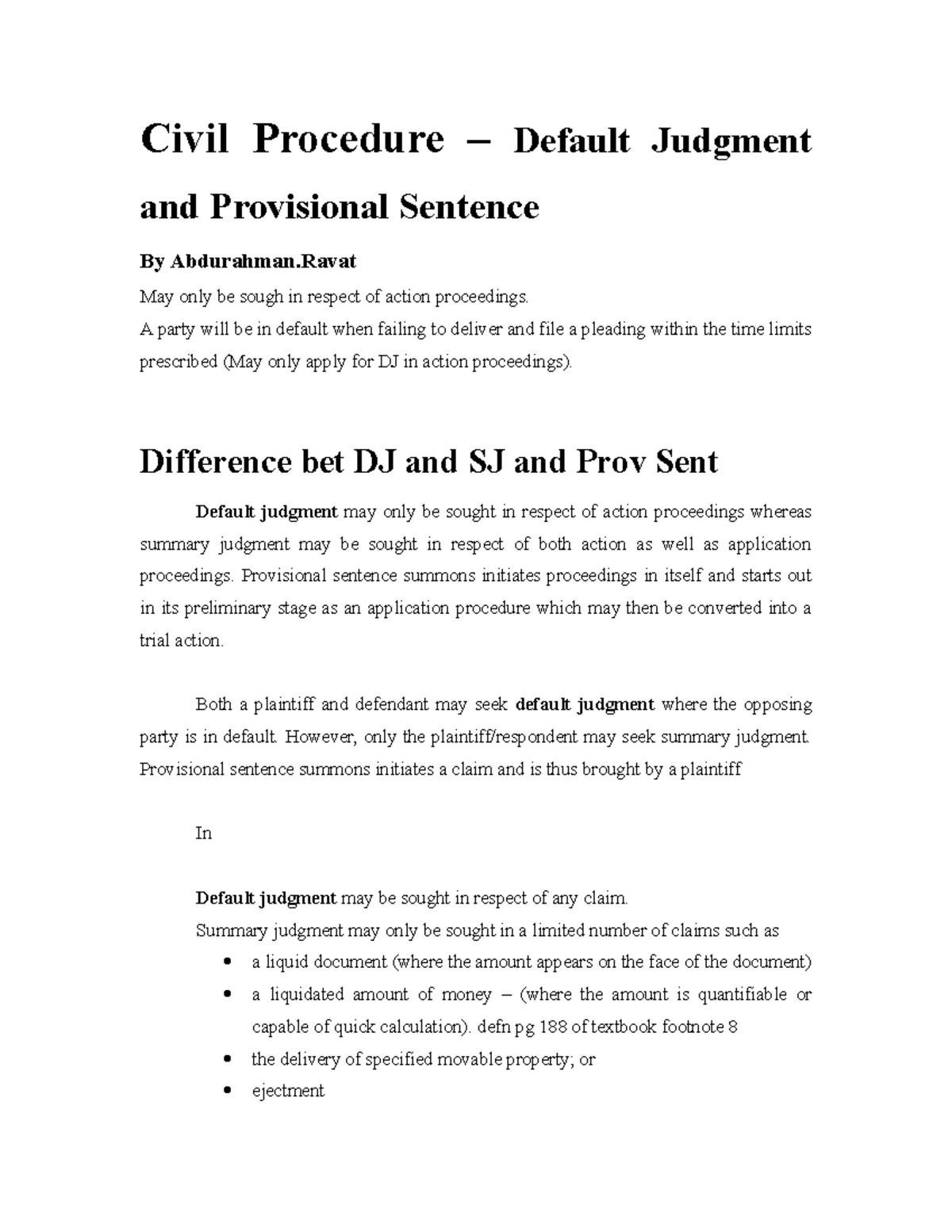 Civil Proc Default Judgment & Prov Sent - Civil Procedure – Default ...