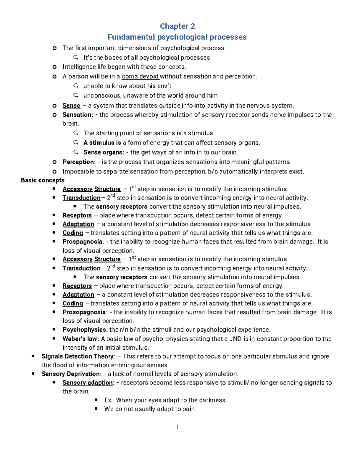 Chapter 2 - Fundamental Psychological Processes in Human Behavior - Studocu