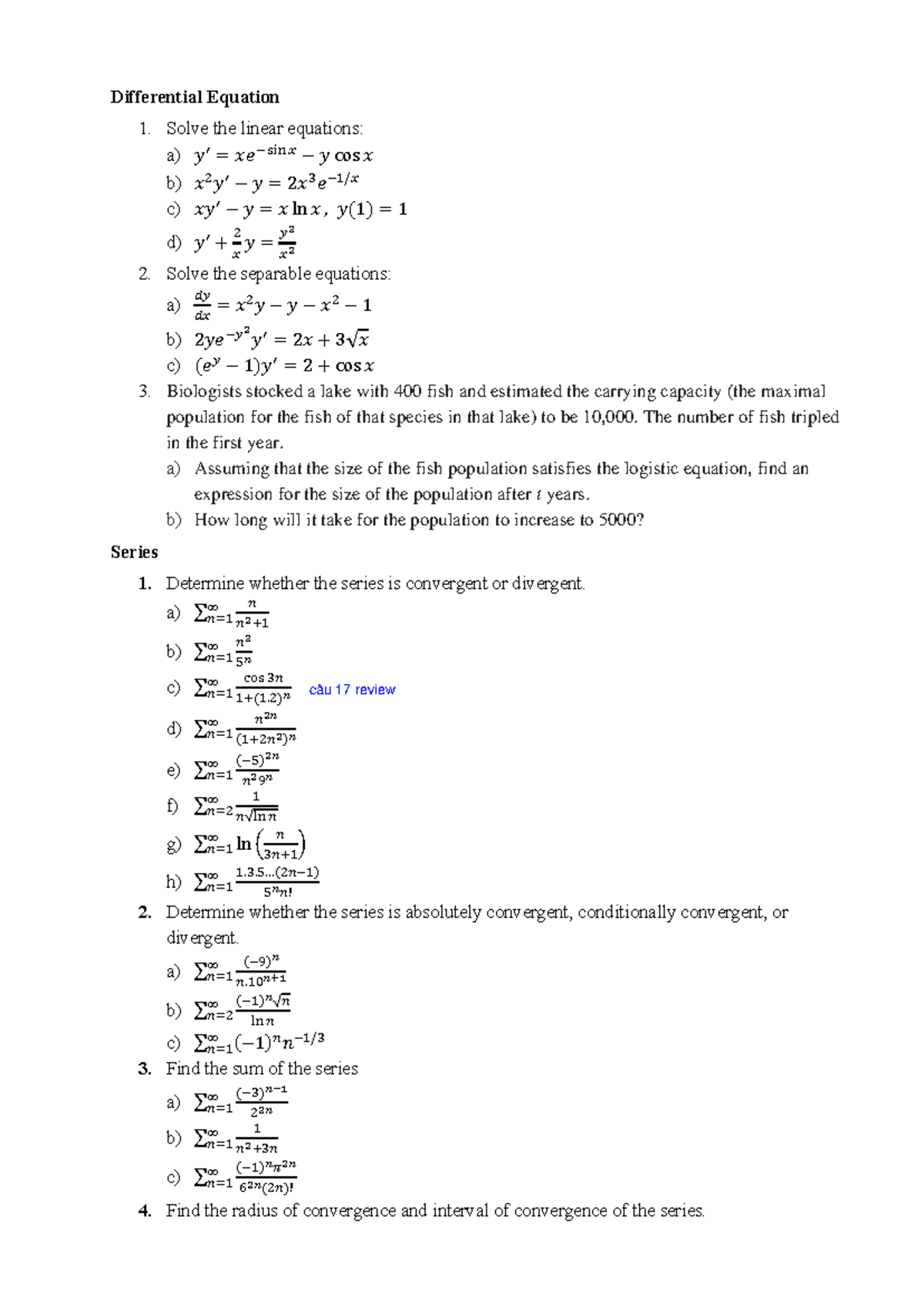 Calculus 2 (MATH 201) Midterm 1 Differential Equations Exercises - Studocu