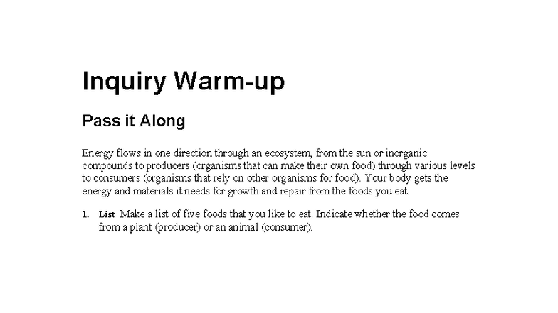 BIO ECOS L02 Warmup Lab: Energy Flow in Ecosystems - Studocu