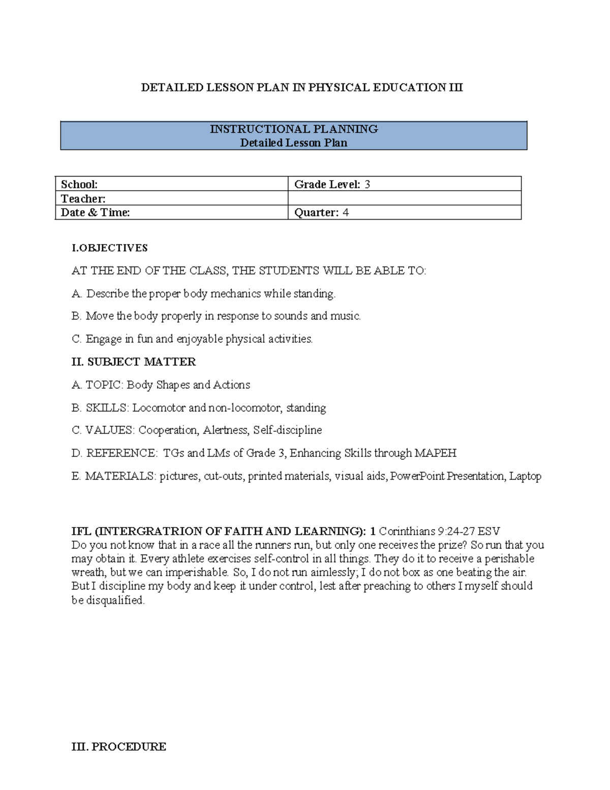 DLP Physical Educ - DETAILED LESSON PLAN IN PHYSICAL EDUCATION III ...