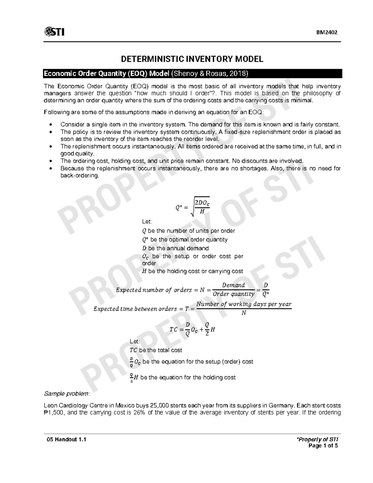 05 Handout 1 - notes - 05 Handout 1 .1 *Property of STI DETERMINISTIC ...