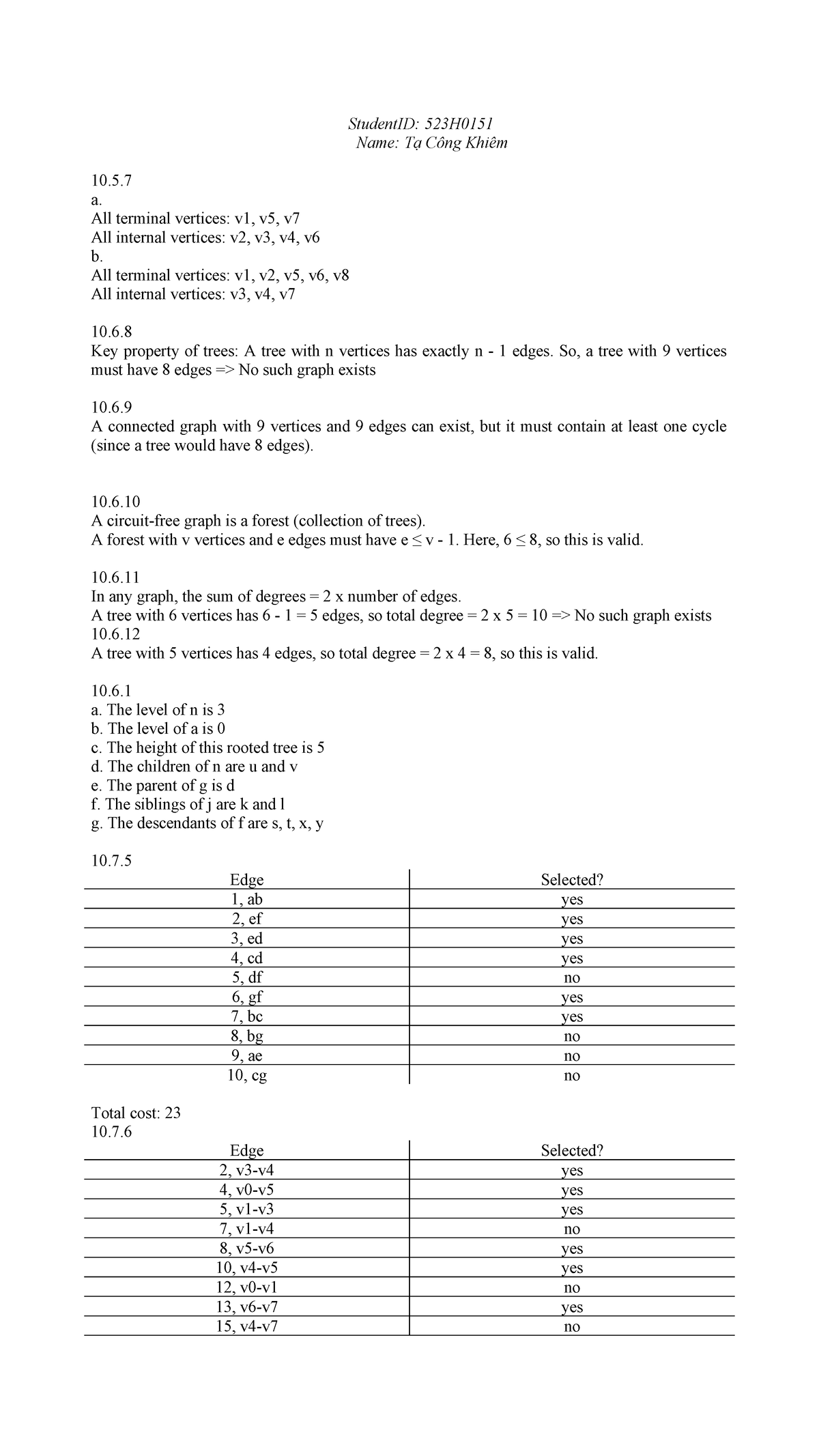 Tre - Practice on Graph Theory Concepts and Properties - Studocu