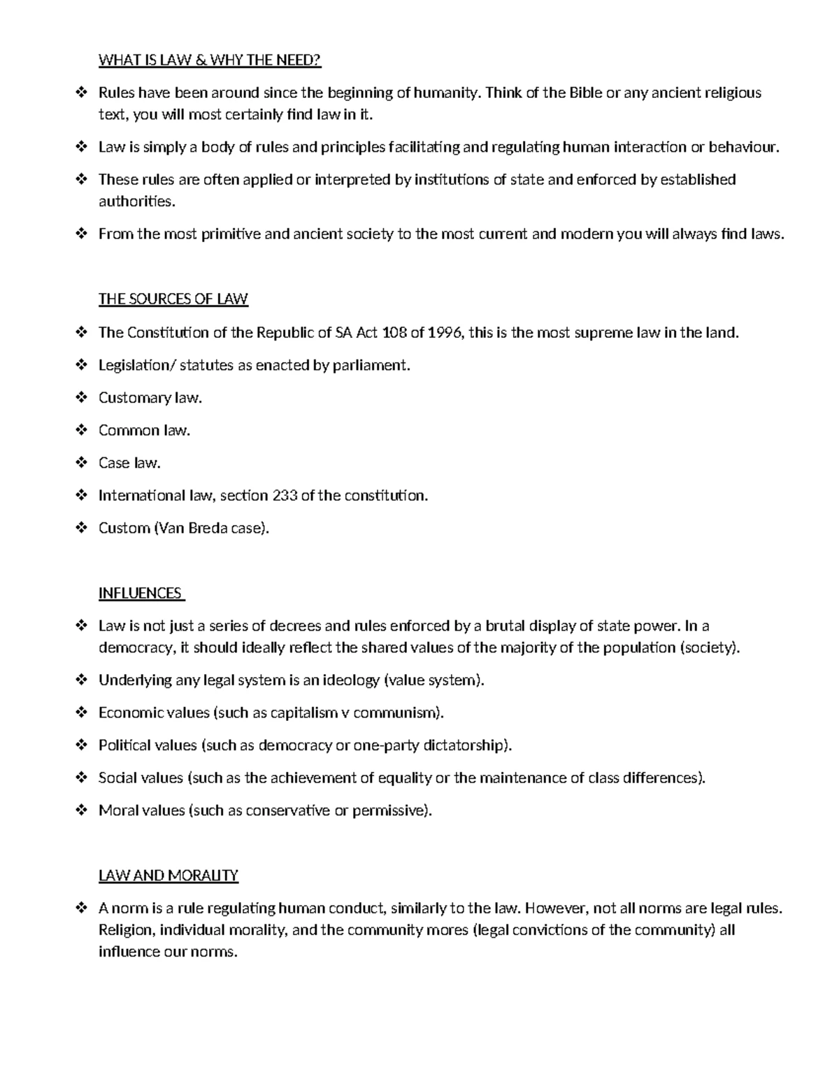 INFL5111 Module Outline: Introduction to South African Law 2024 - Studocu