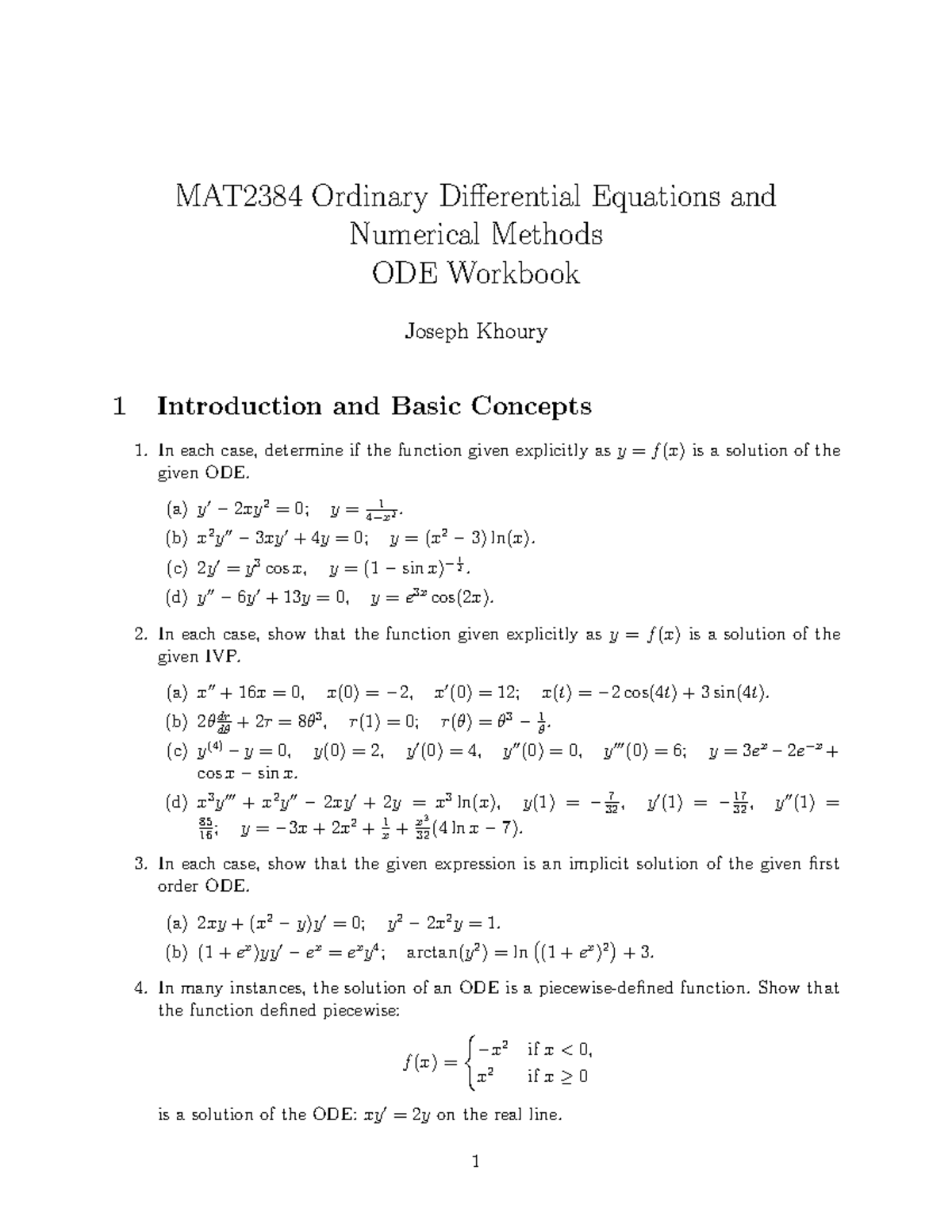 MAT2384 ODE Workbook - Extra Practice and Solutions - Studocu