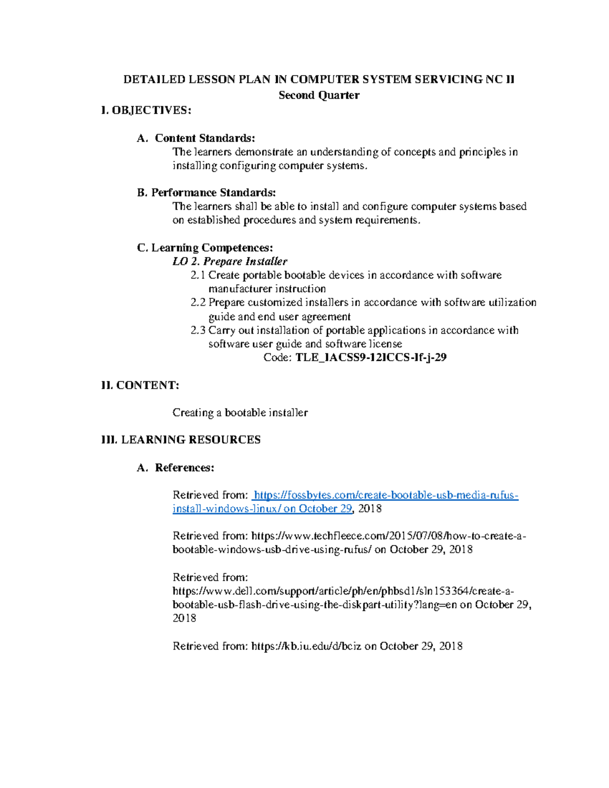 Toaz - bootable installer - DETAILED LESSON PLAN IN COMPUTER SYSTEM SERVICING NC II Second ...