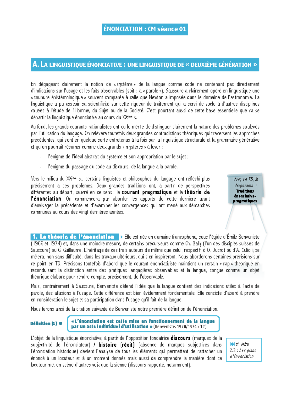 CM1 théorie énonciation - ÉNONCIATION : CM séance 01 A. LA LINGUISTIQUE ...