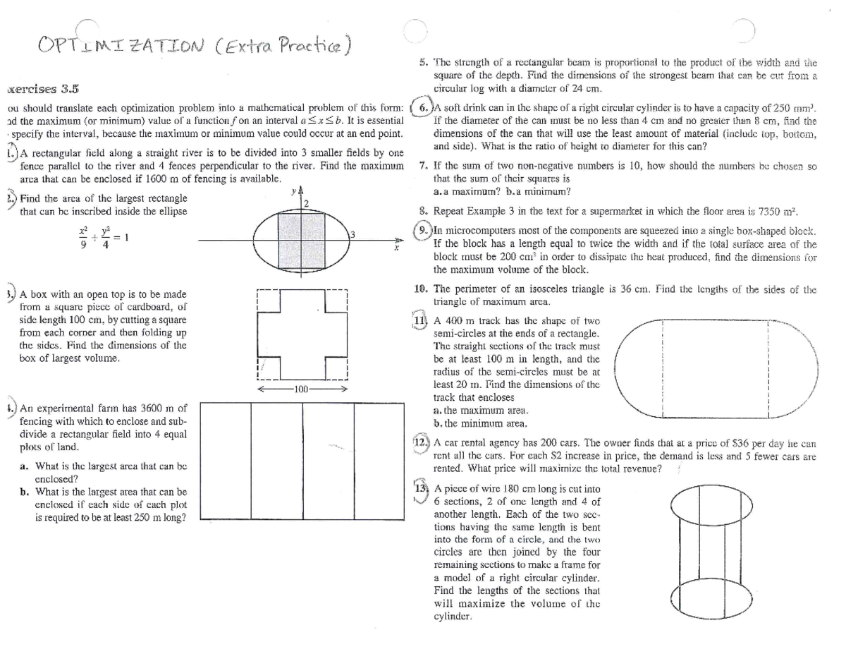 Optimization Extra Practice Exercises and Solutions - Studocu