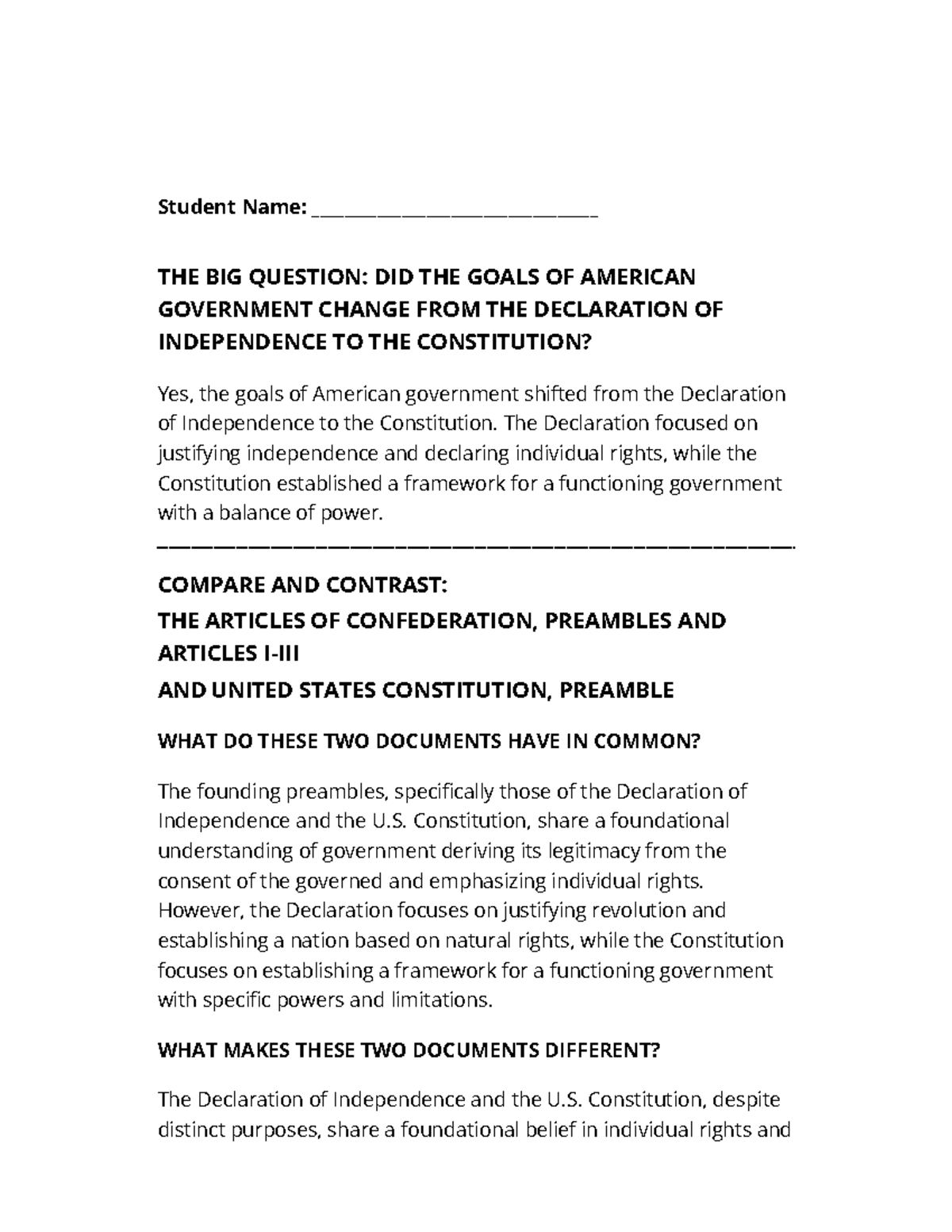 CIVICS 101: America's Founding Preambles Final Summary Analysis - Studocu