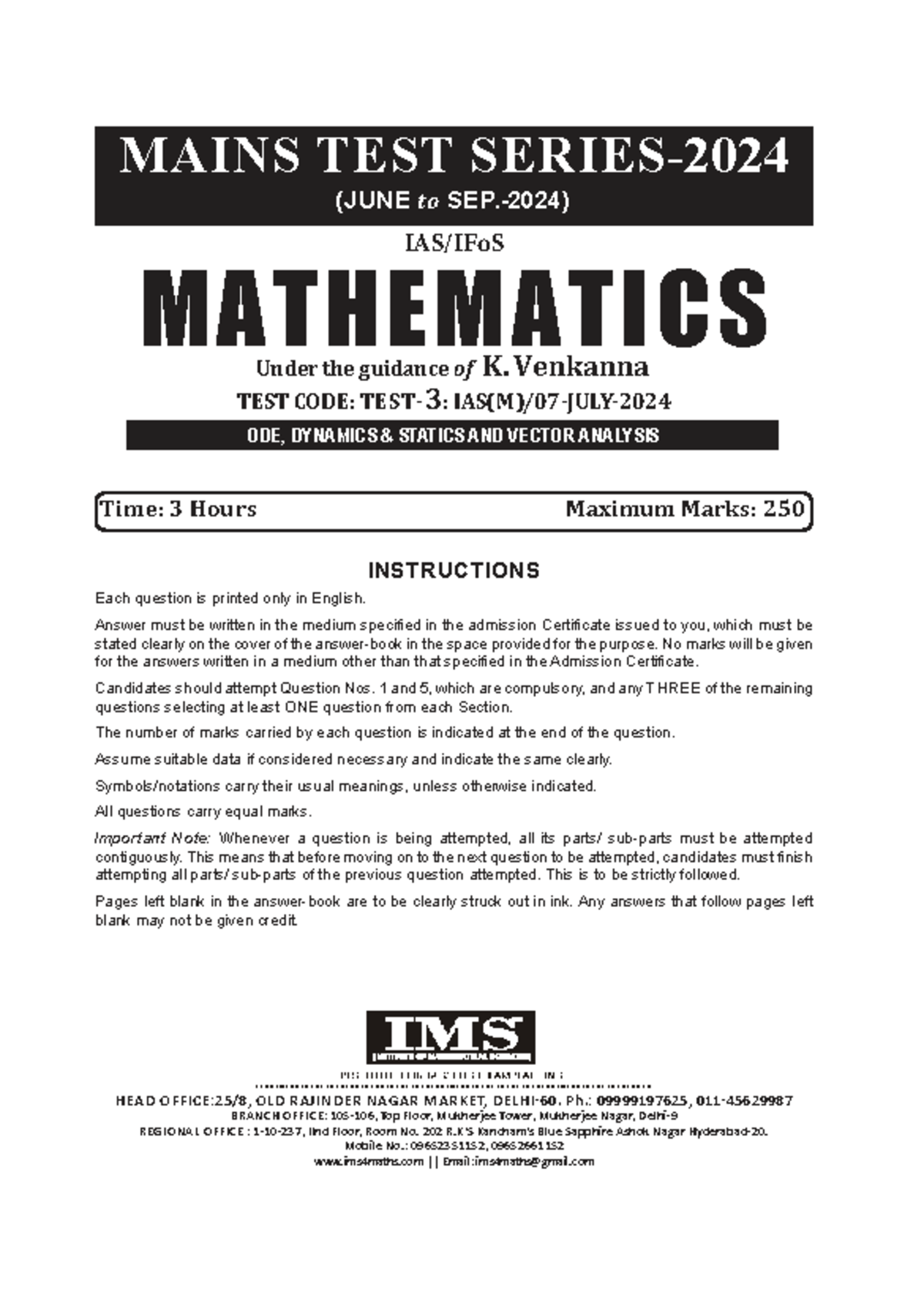 MAINS TEST (JUNE) - MATHEMATICS Practice Problems & Solutions - Studocu