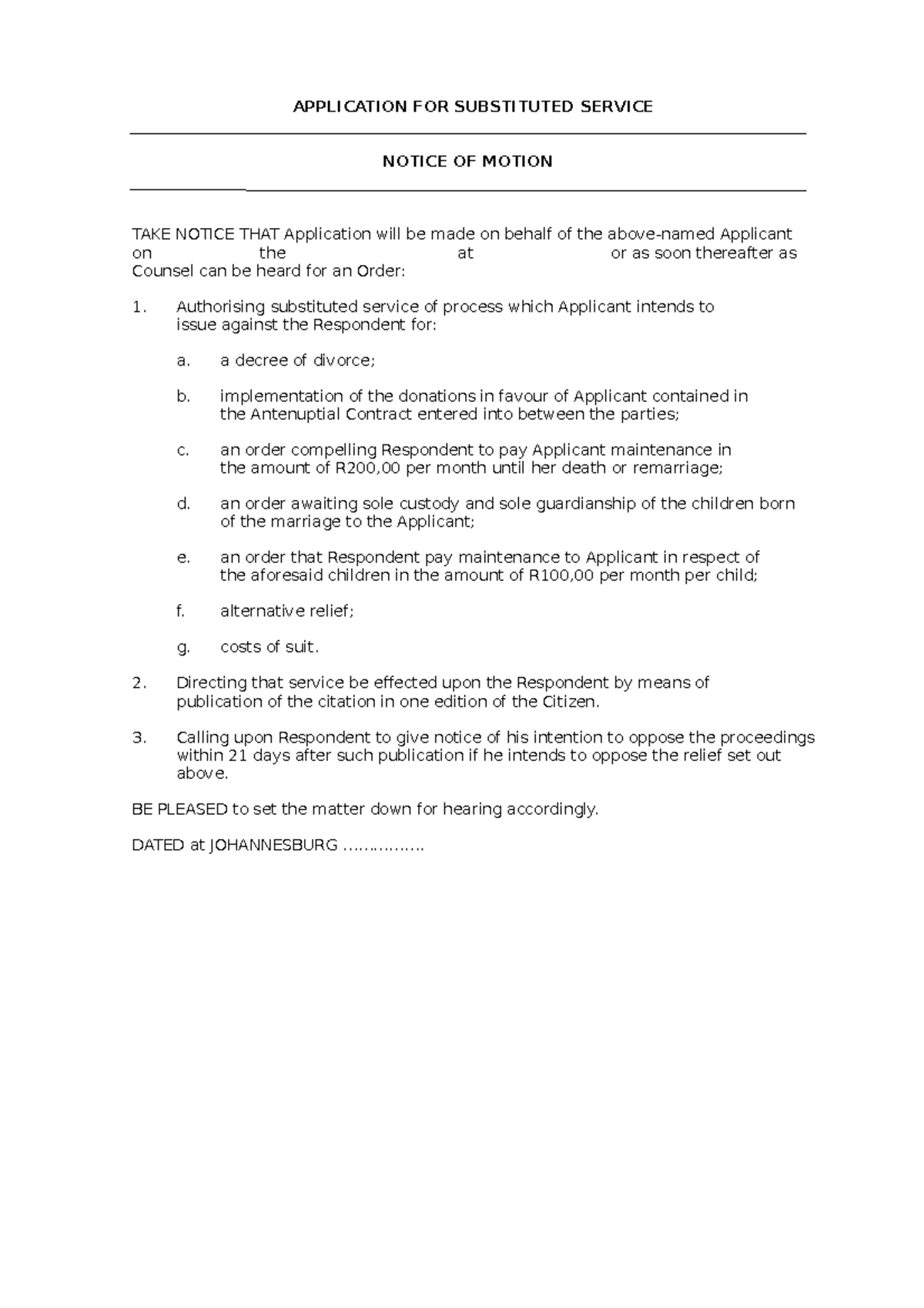 Application FOR Substituted Service - APPLICATION FOR SUBSTITUTED ...