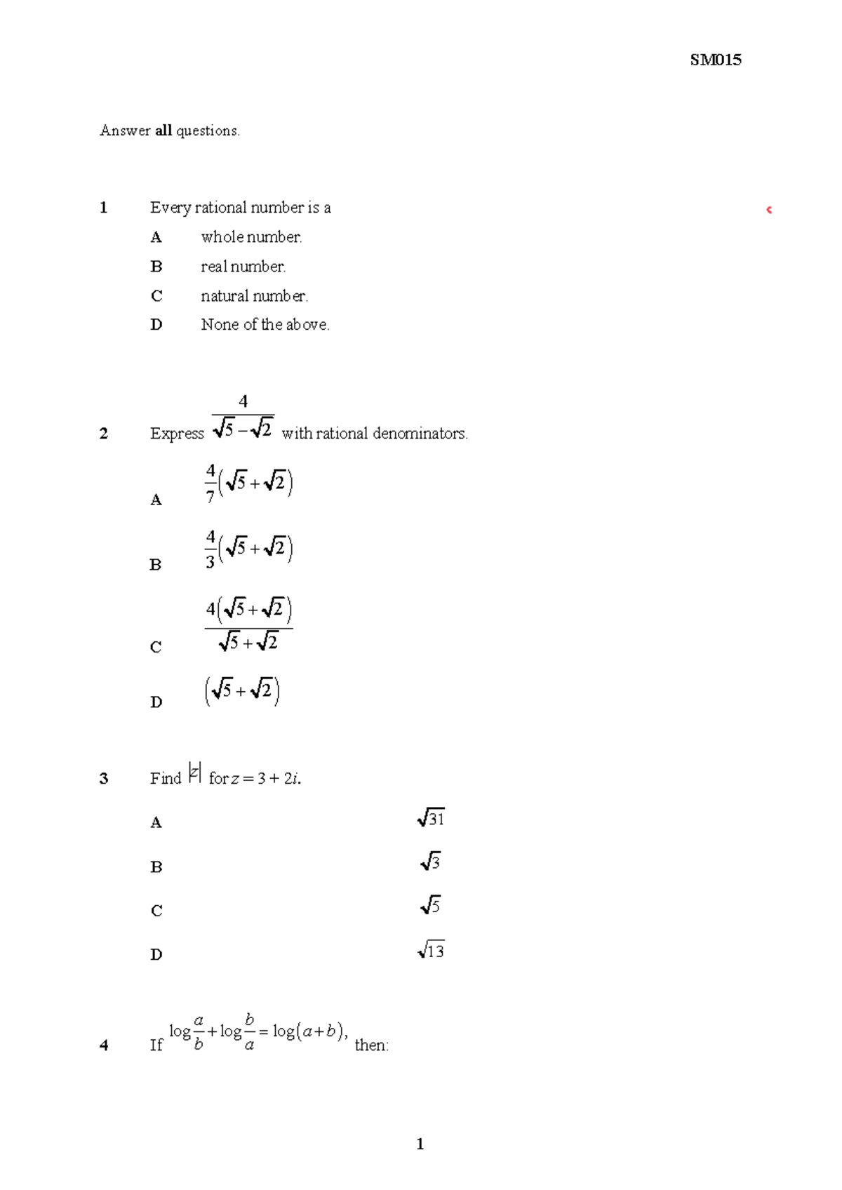 SM015 Model UPS 1 SET 1 - Answer Key and Solutions - Studocu