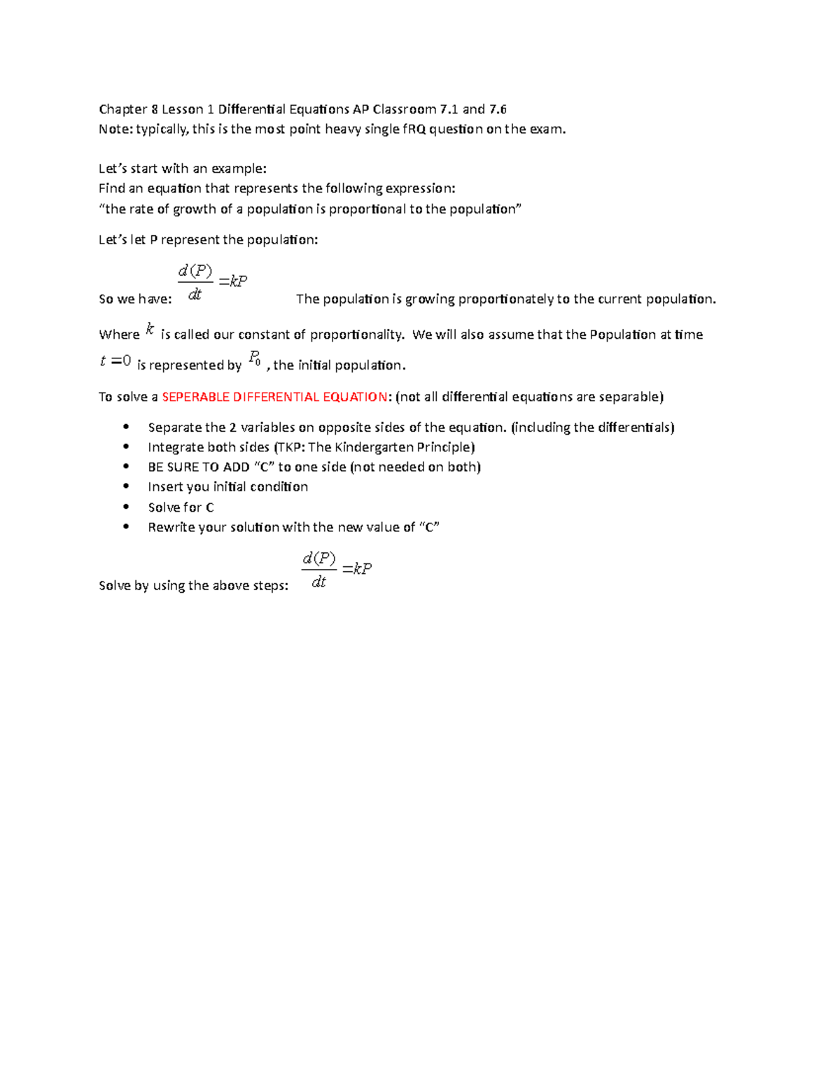 Chapter 8 lesson 1 Differential Equations Introduction - Chapter 8 ...