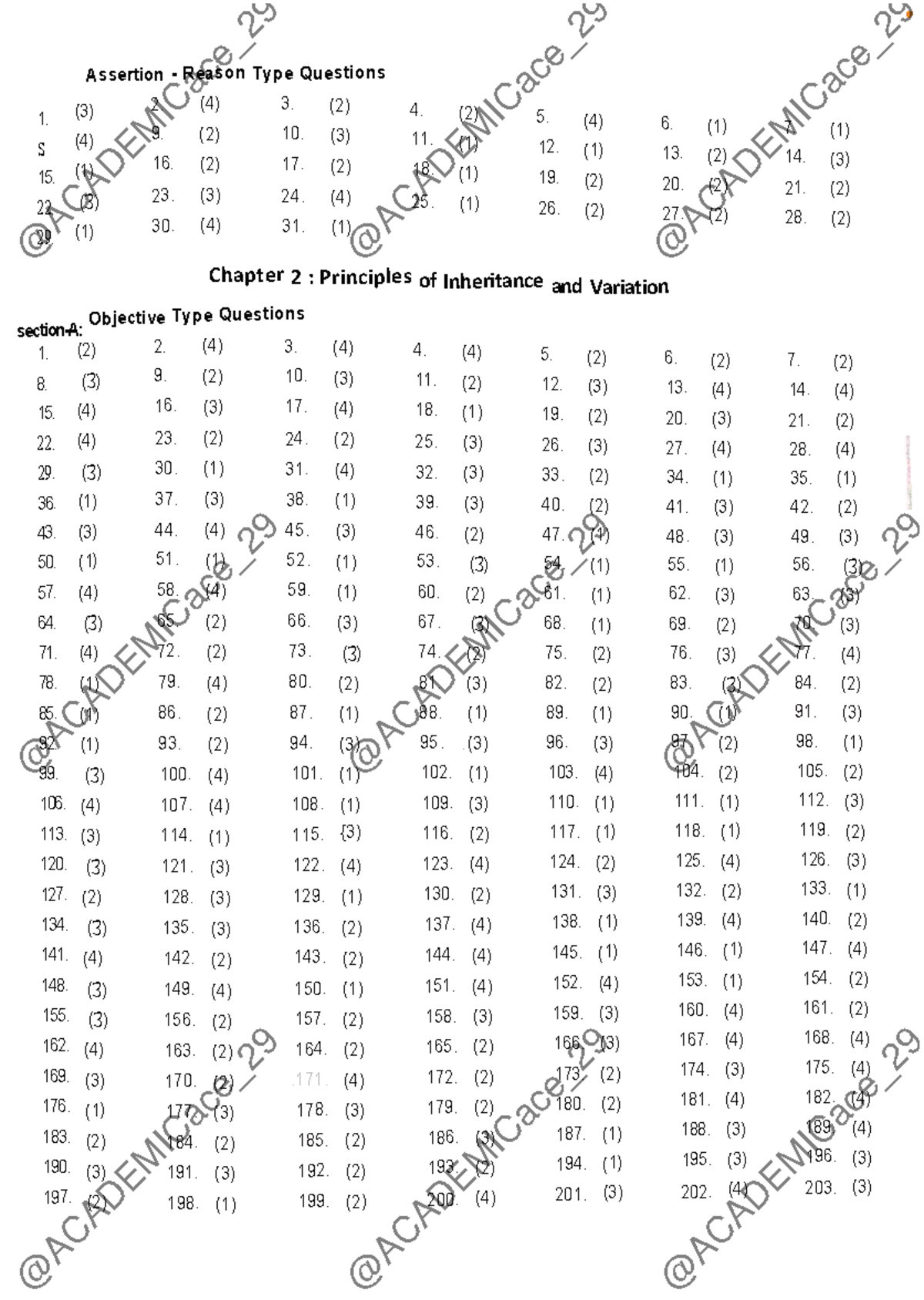 MB XII Answer Key: Principles of Inheritance and Variation - Studocu