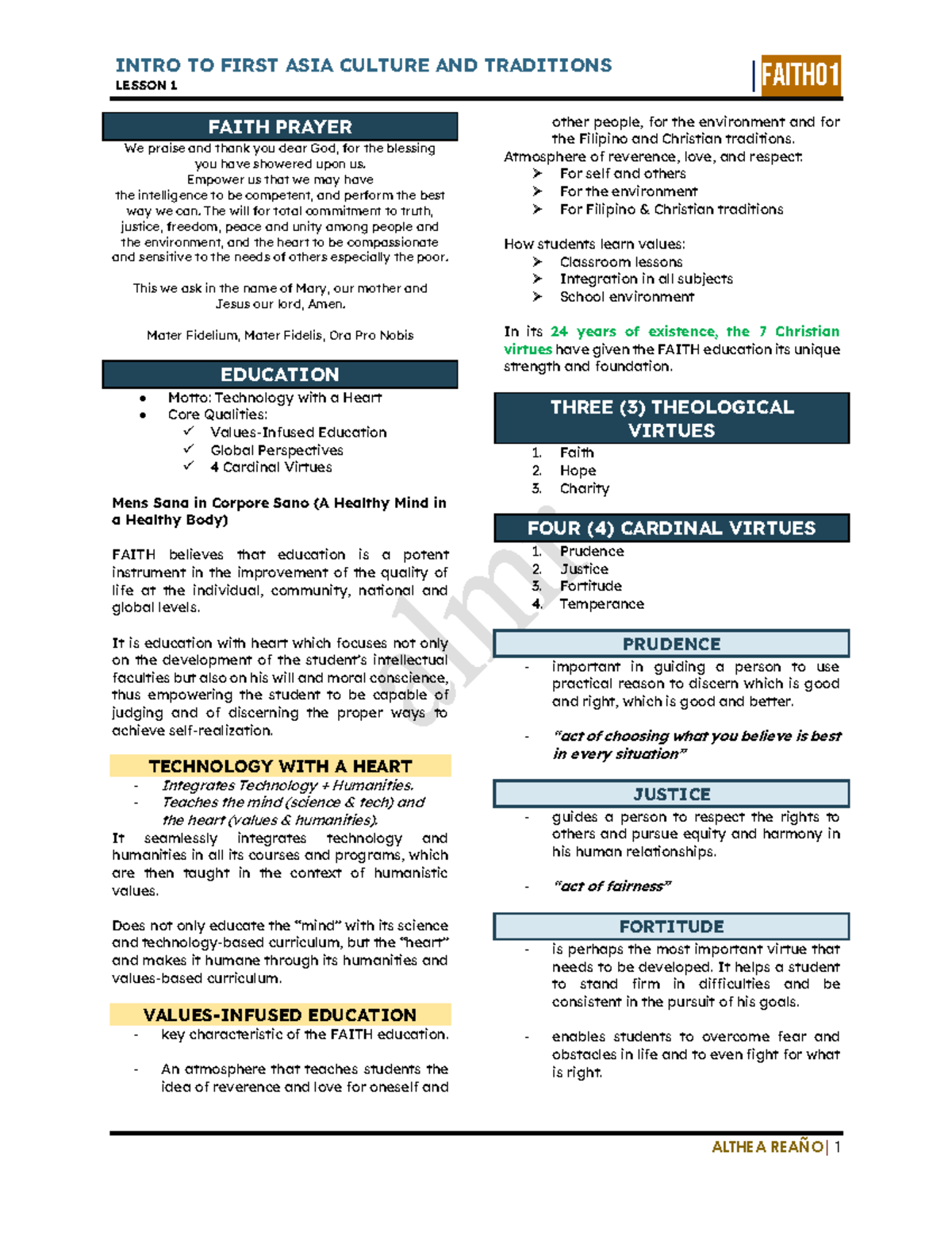FAITH01: Intro to First Asia Culture & Traditions - Lesson 1 Review ...