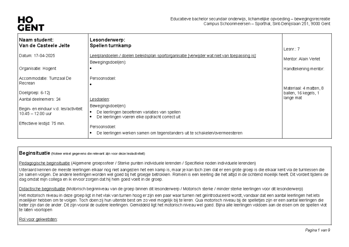 Lesvoorbereidingsformulier LOBR 4: Spellen en Activiteiten in ...