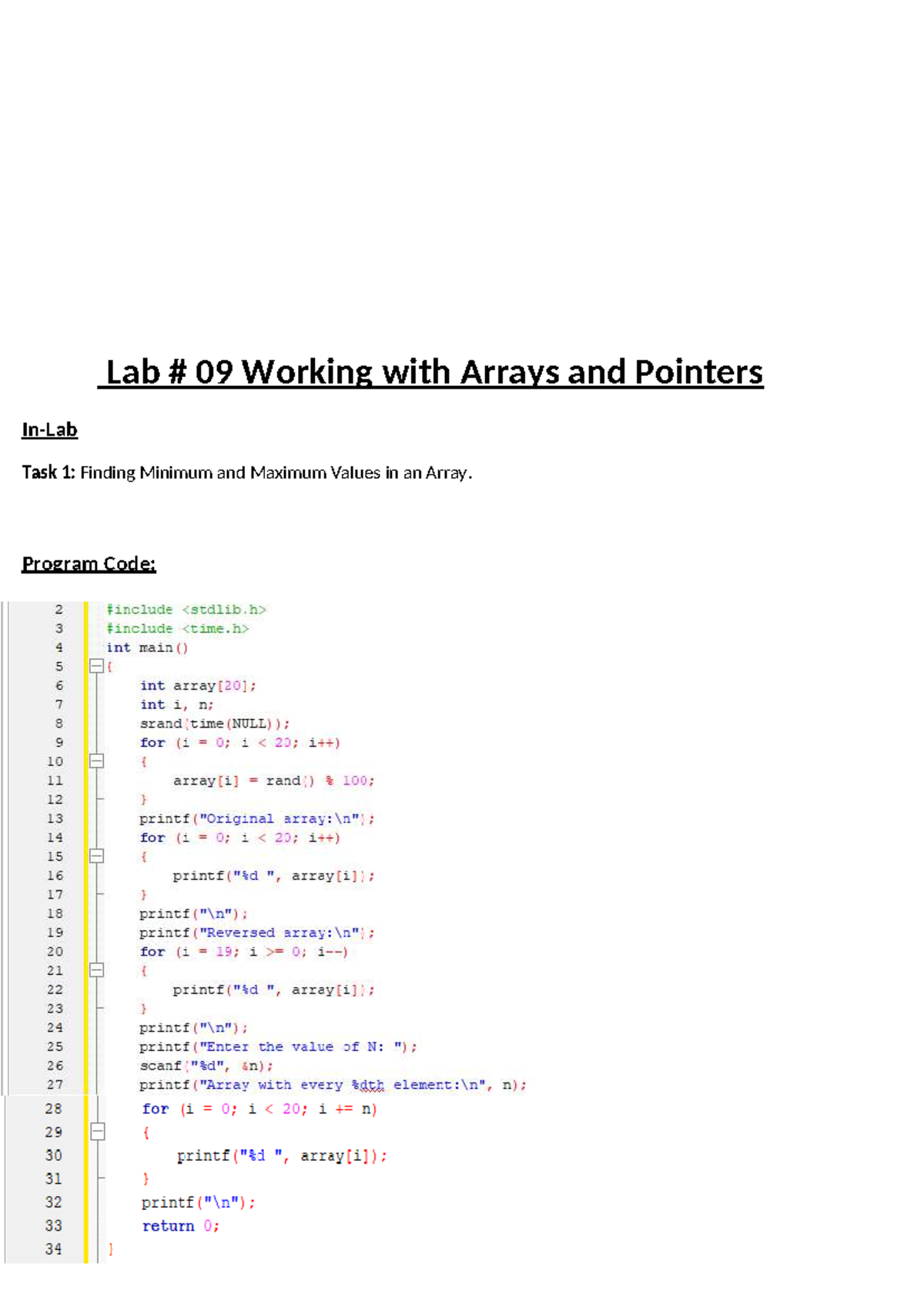 Lab 09 - Working with Arrays and Pointers: Min/Max & Sort Analysis ...