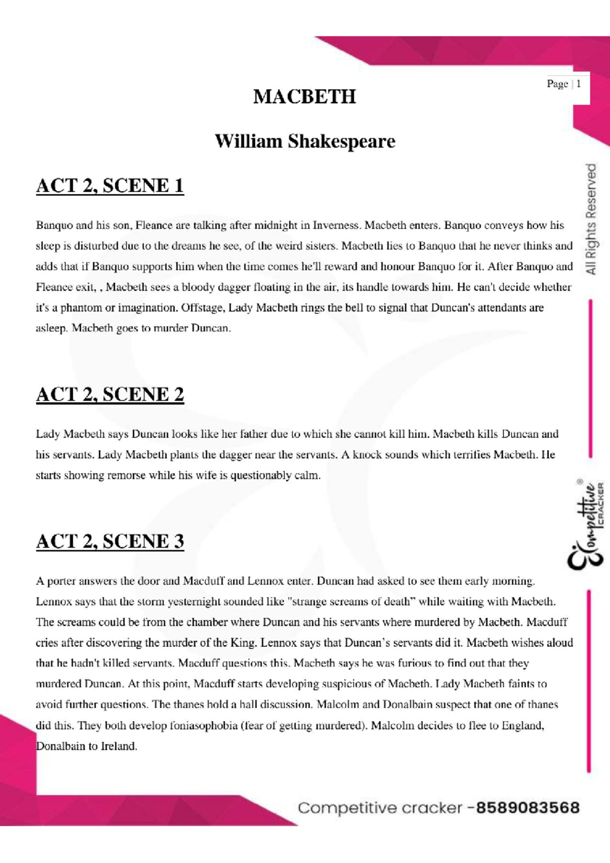 Macbeth Study Notes: Analysis of Acts 1-5 and Key Themes - Studocu