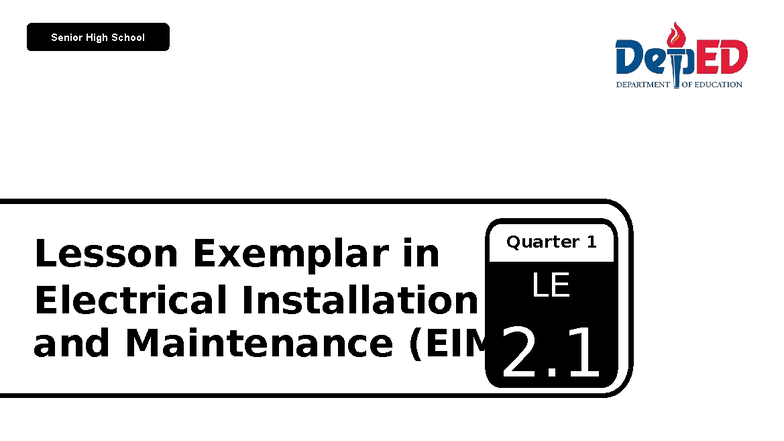 Senior High School Lesson Exemplar: EIM Q1 - Electrical Plans & Wiring ...
