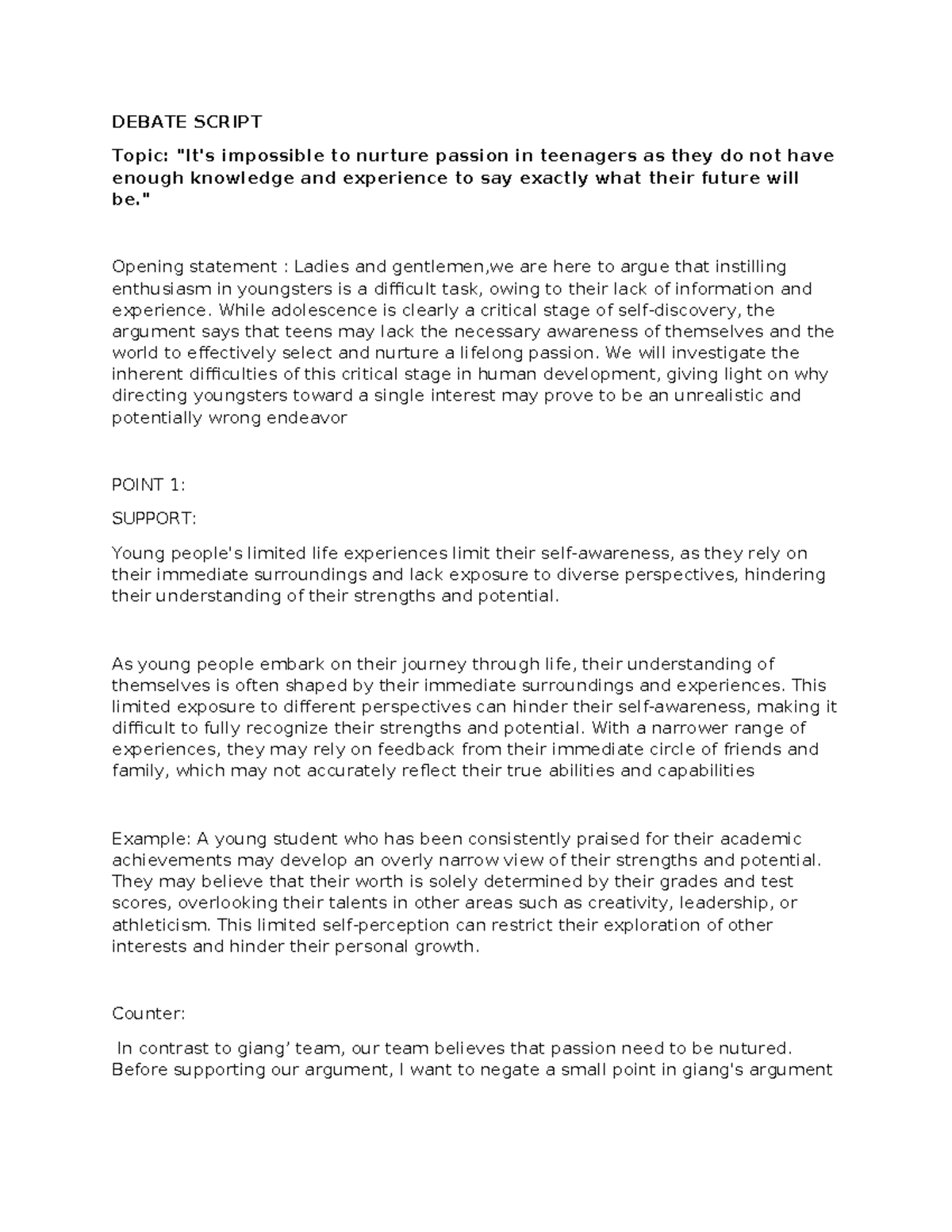 DEBATE SCRIPT: Nurturing Passion in Teenagers - Challenges ...