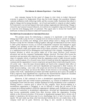 Case Analysis Johnson Johnson - CASE ANALYSIS: JOHNSON & JOHNSON I ...