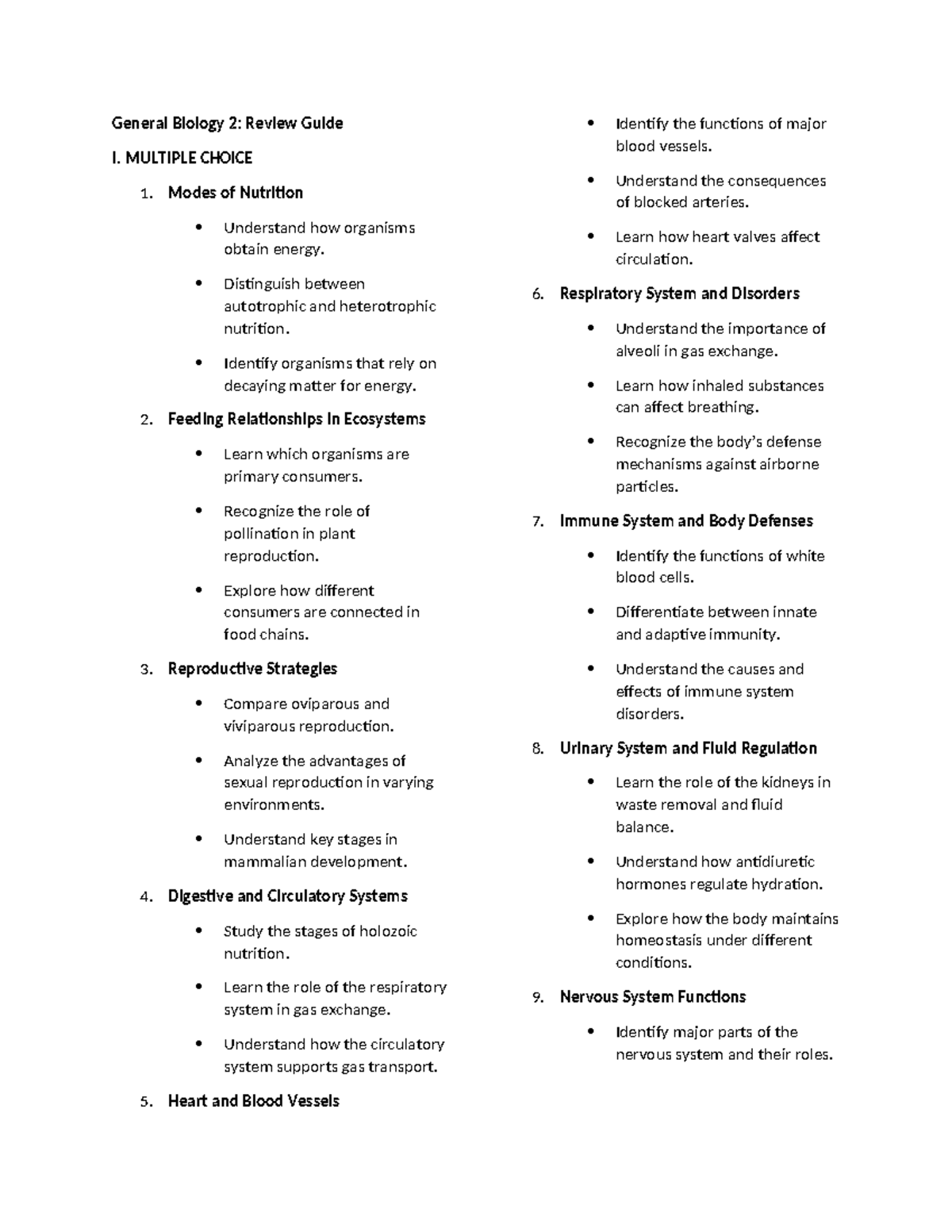 General Biology 2: Comprehensive Review Guide I - Studocu