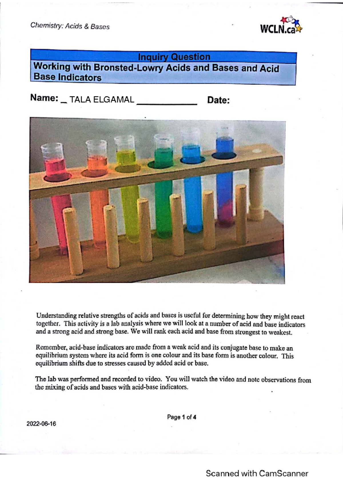 Chemistry 12 U6: Lab Analysis of Acids, Bases & Indicators - Studocu