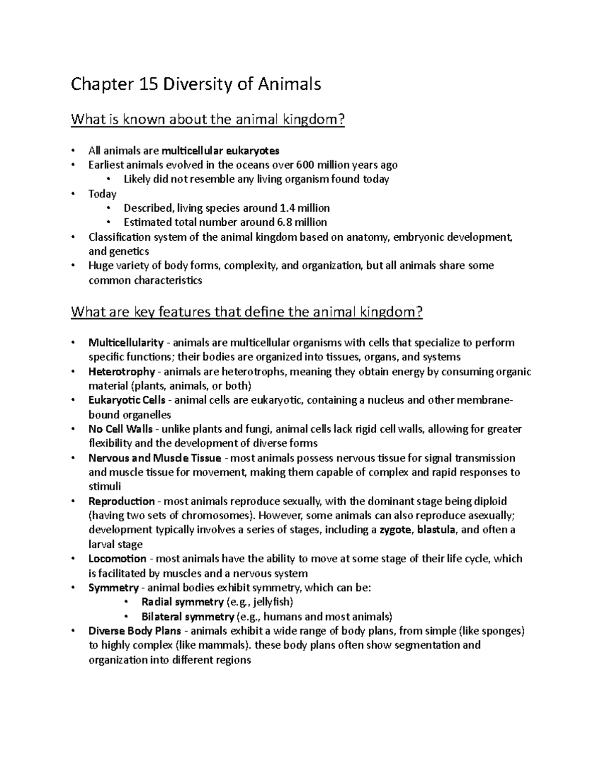 Diversity of Animals: Key Characteristics and Classifications (BIO 101 ...