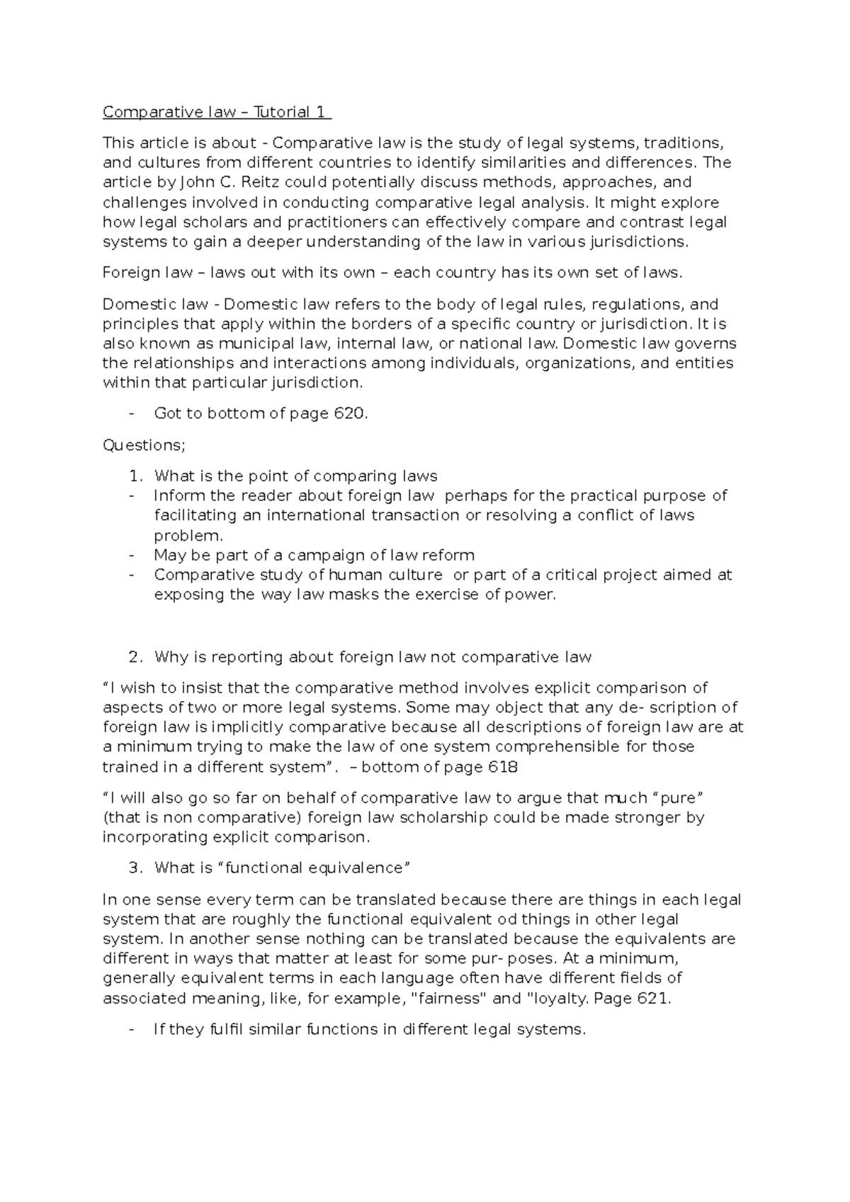 Comparative Law Tutorial 1: Analyzing Legal Systems and Cultures - Studocu
