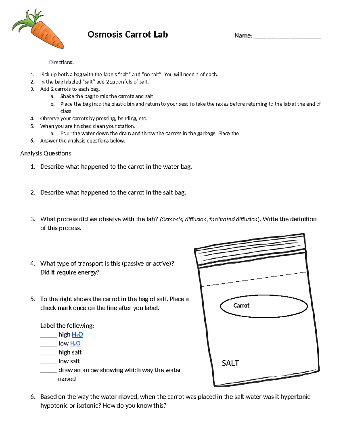 Osmosis Experiment with Carrots - Lab Instructions & Analysis - Studocu