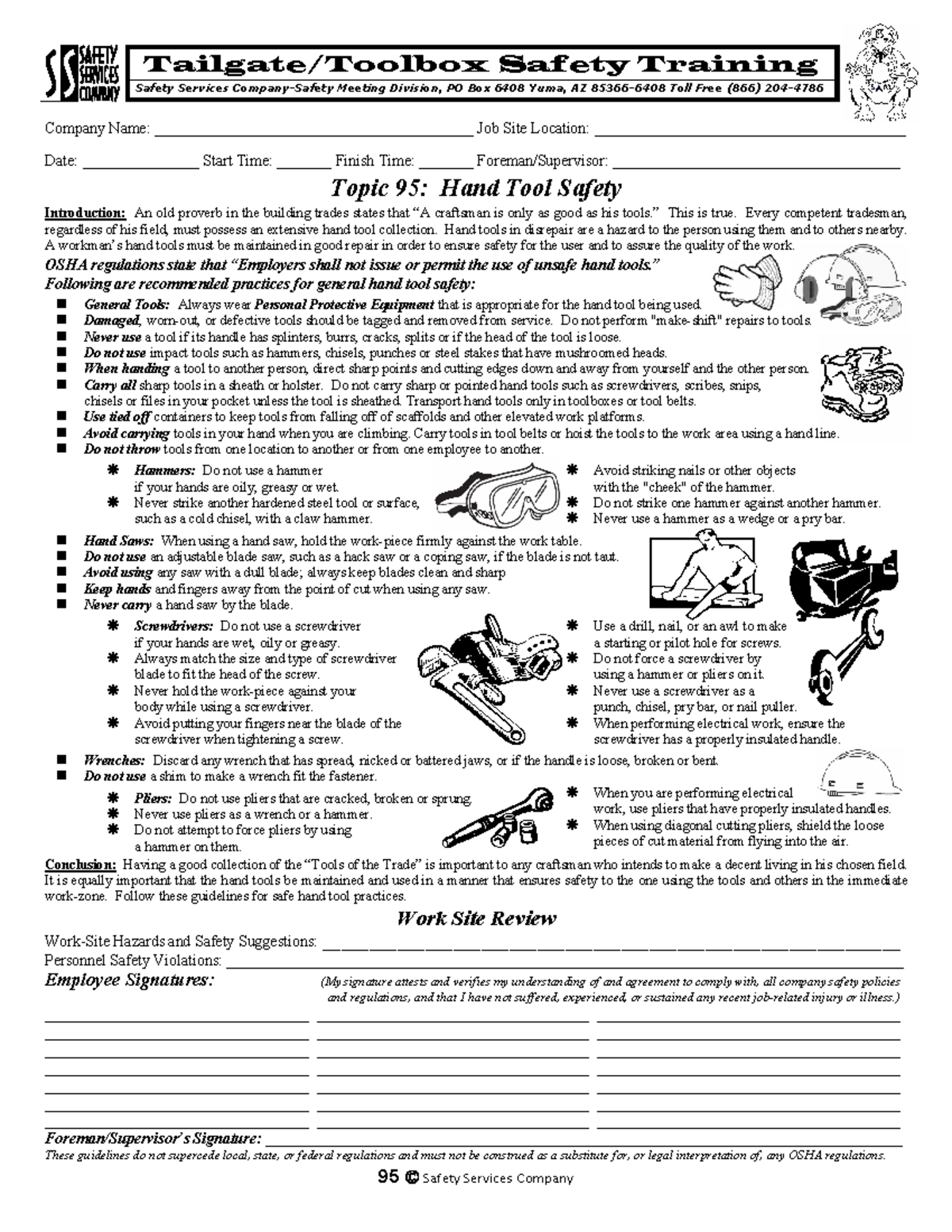 95 Hand Tool Safety - Toolbox Talk Guidelines for Safe Use - Studocu