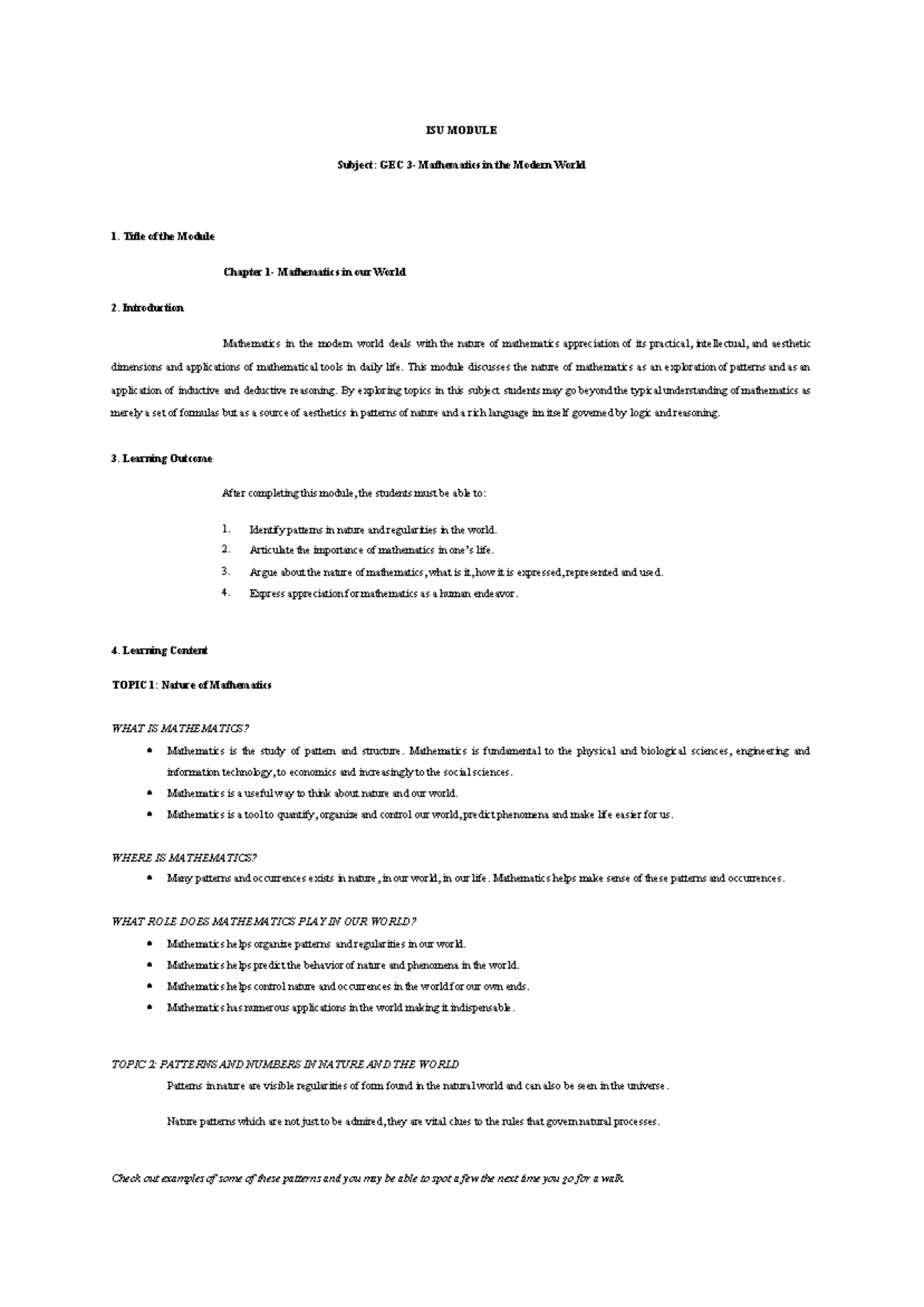 GEC 3: Mathematics in Our Modern World - Module Overview & Insights ...