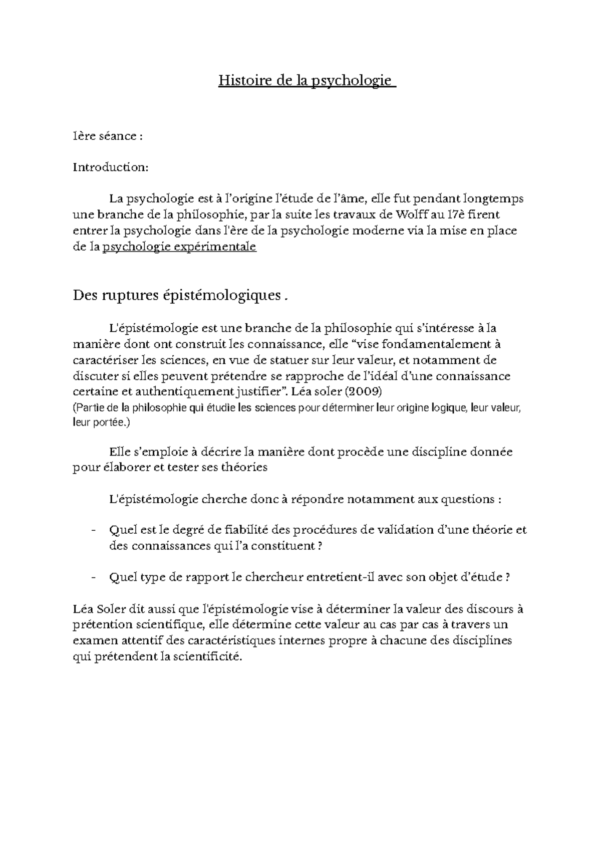 Histoire psychologie - Histoire de la psychologie 1ère séance ...