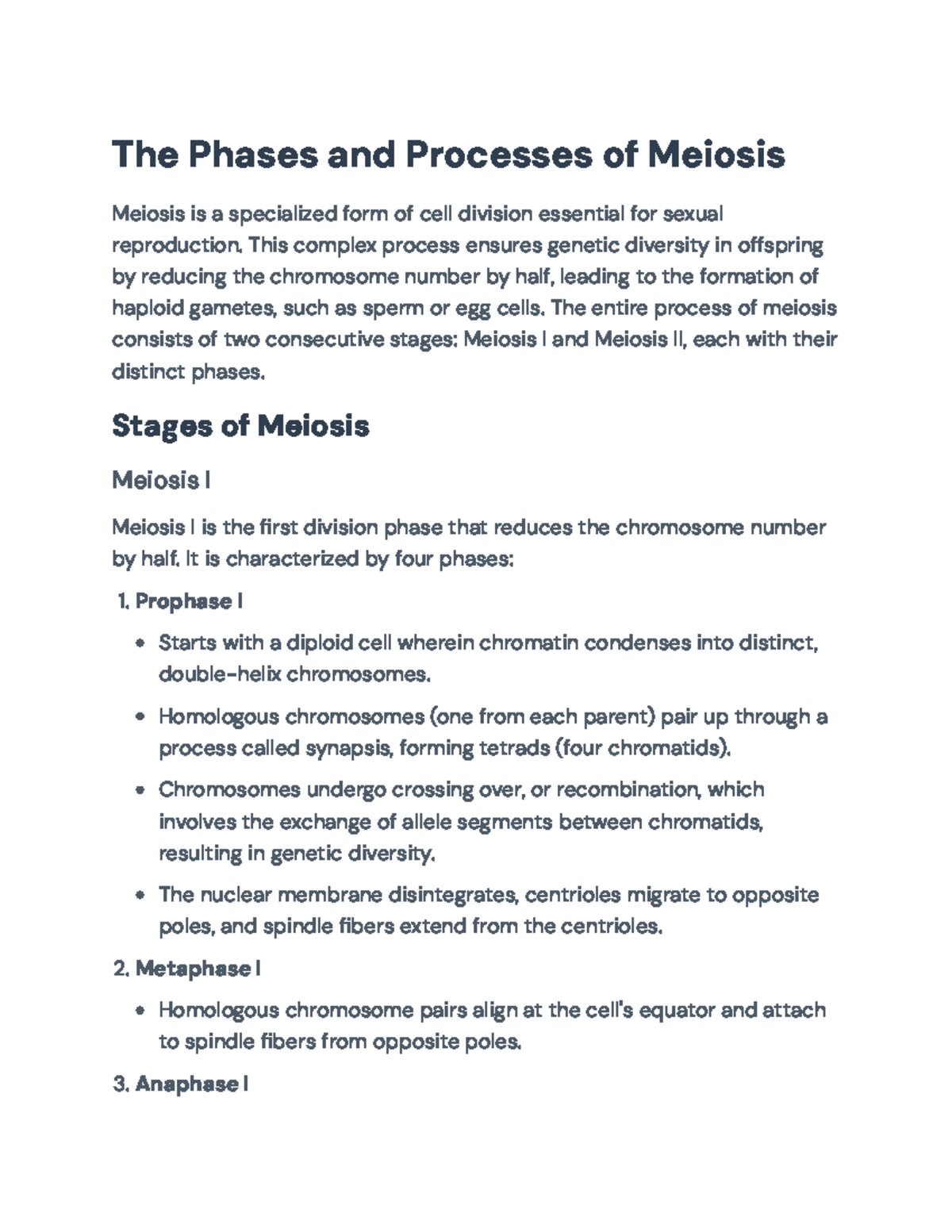 Biology 101: Key Insights on Meiosis Stages & Processes - Studocu