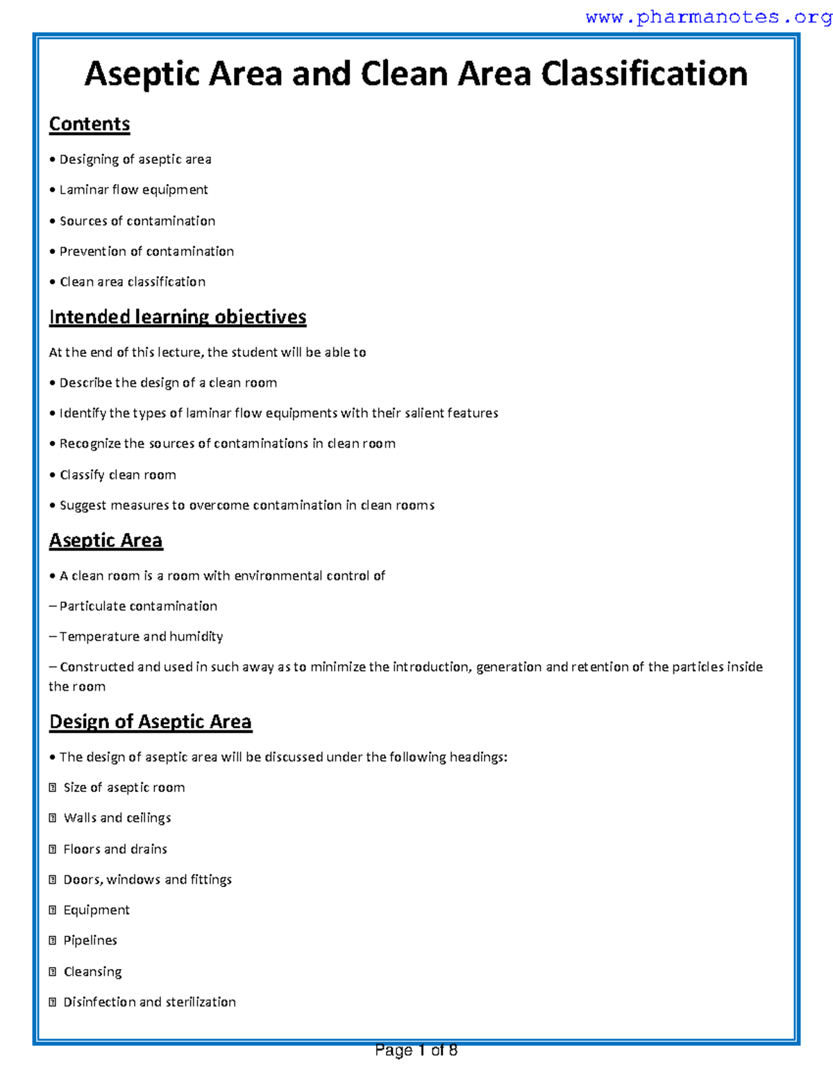 Aseptic Area Lecture Notes - Microbiology 3rd Sem Overview - Studocu