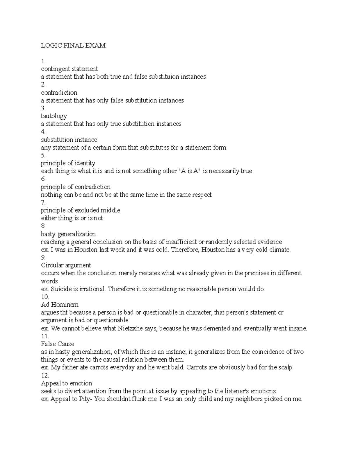 Logic Final Exam Study Notes and Key Concepts - Studocu