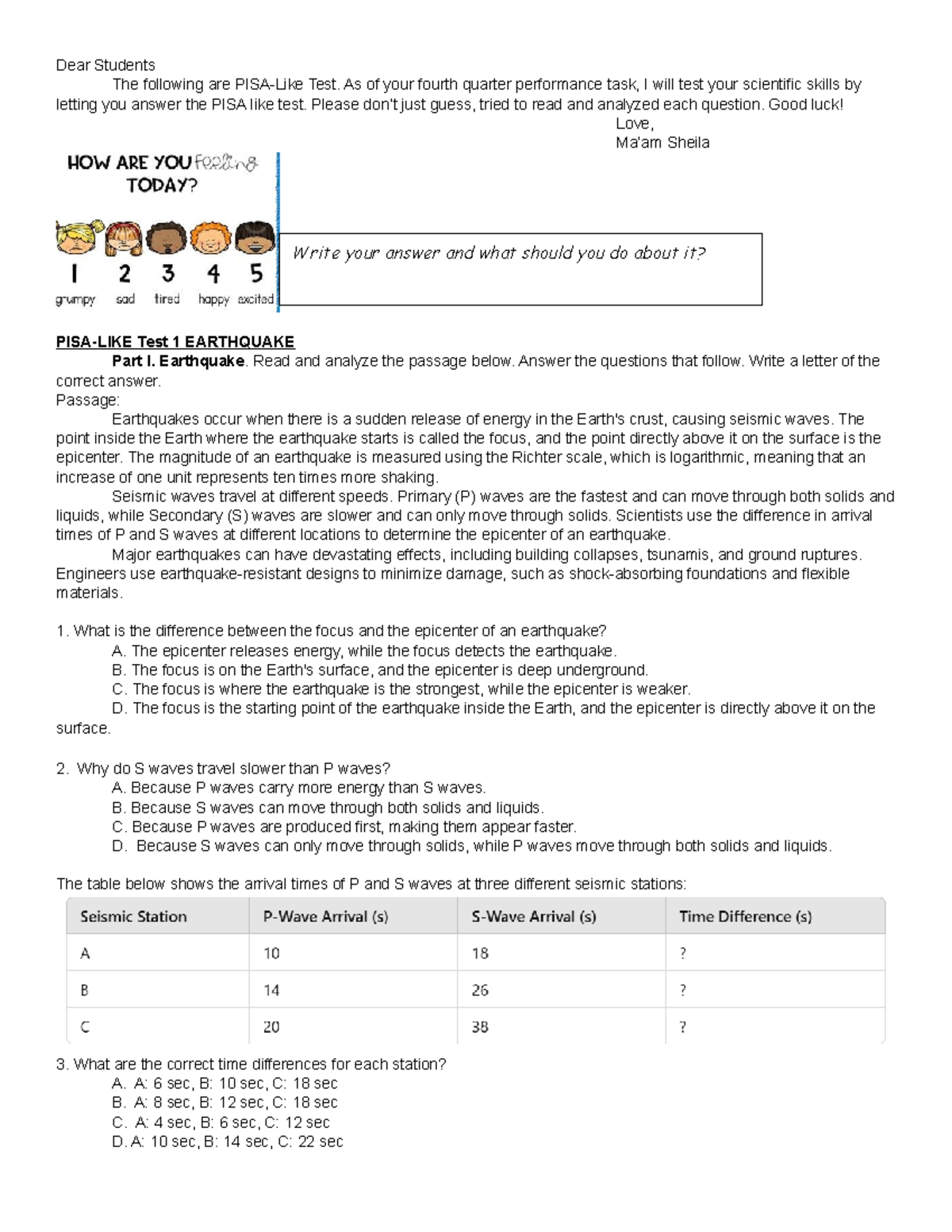PISA-LIKE TEST 1: Understanding Earthquakes and Fault Movements - Studocu